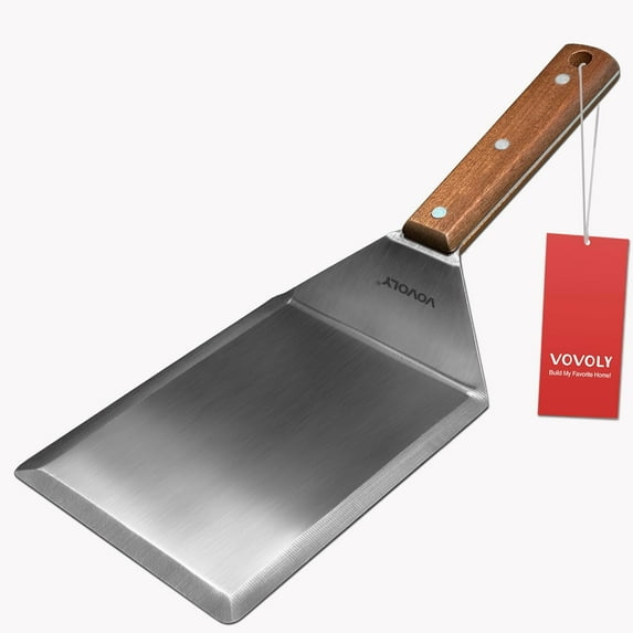 Extra Wide Spatula, Lar Metal Spatula with Full Tang Wooden Handle ...