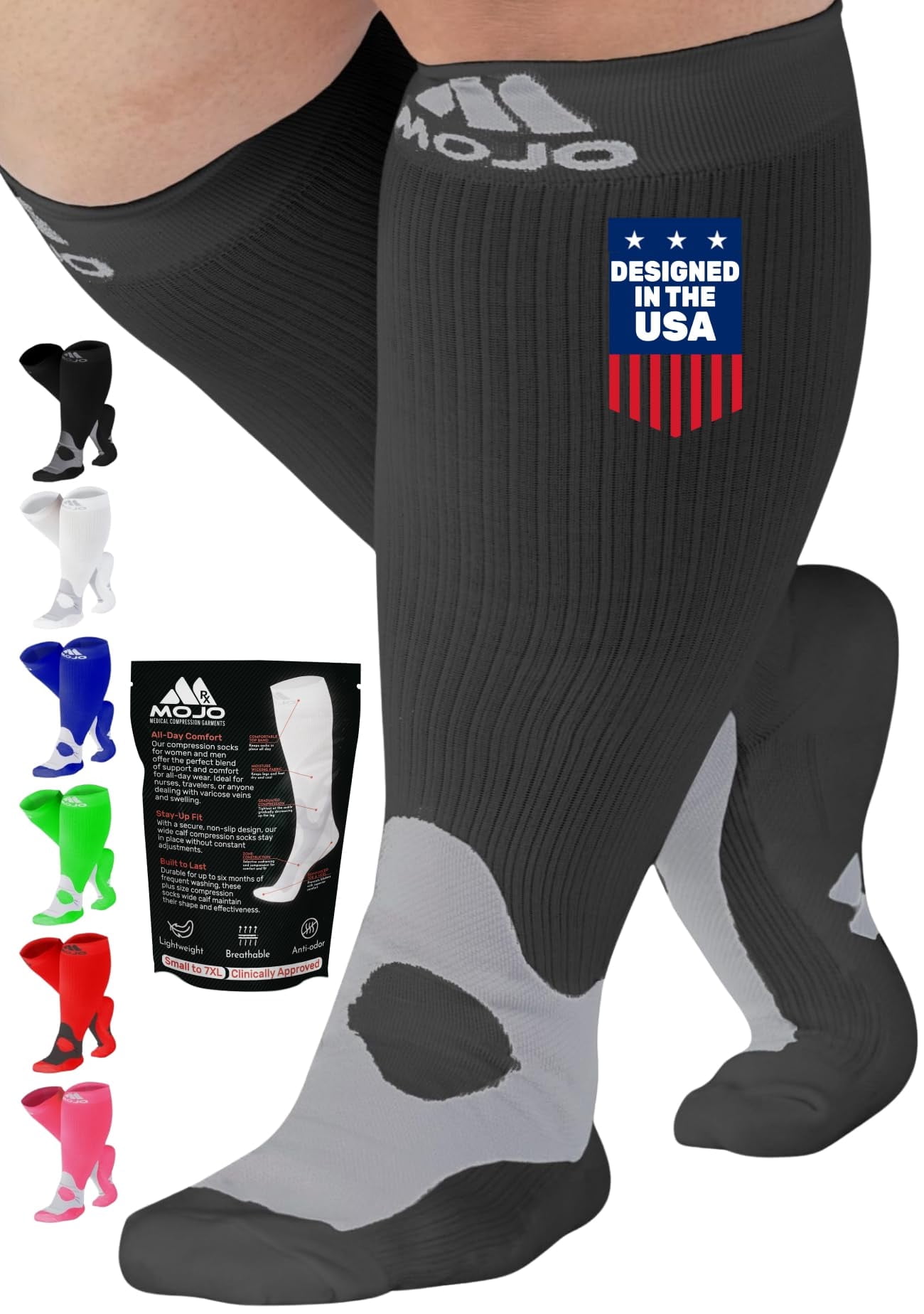 Mojo Compression Extra Wide Medical Pressure Socks for Men and Women ...