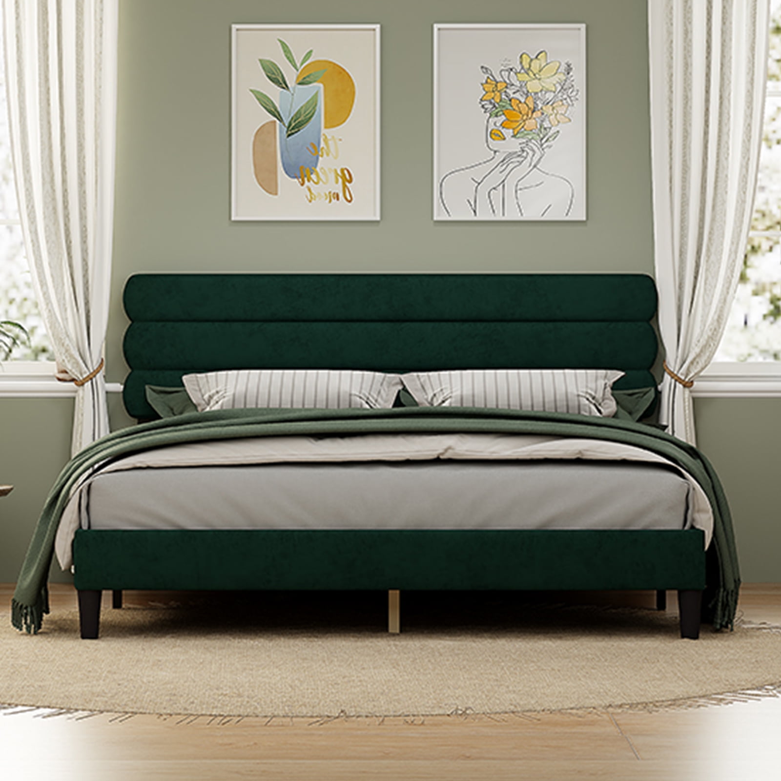 Extra-large bed frame with headboard, strong platform bed with wooden ...