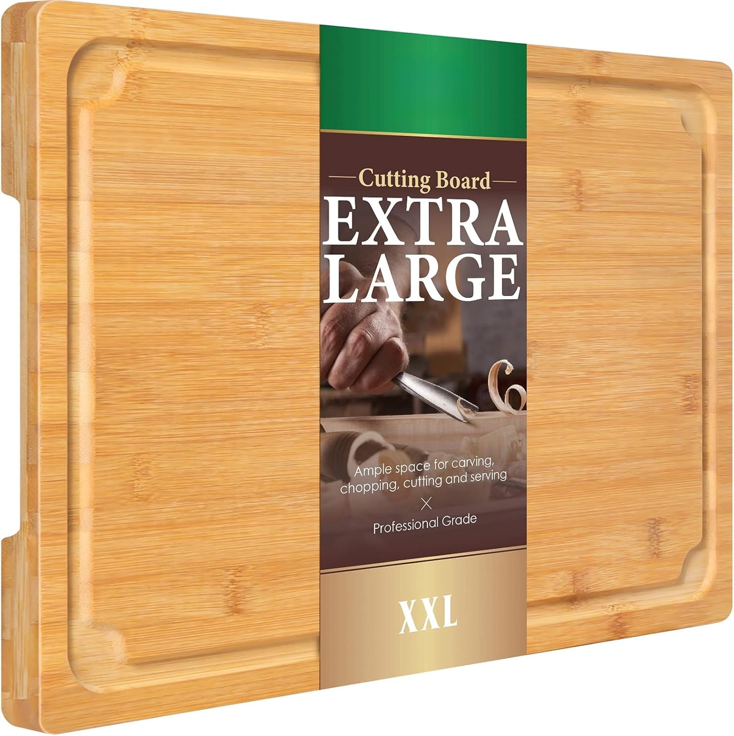 Extra large cutting board, bamboo cutting board, suitable for kitchen, with juice trough and ...