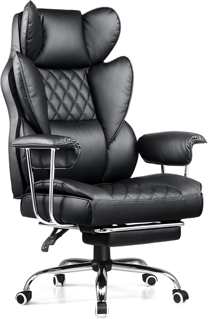Extra large and long office chair, high back leather gaming chair with ...