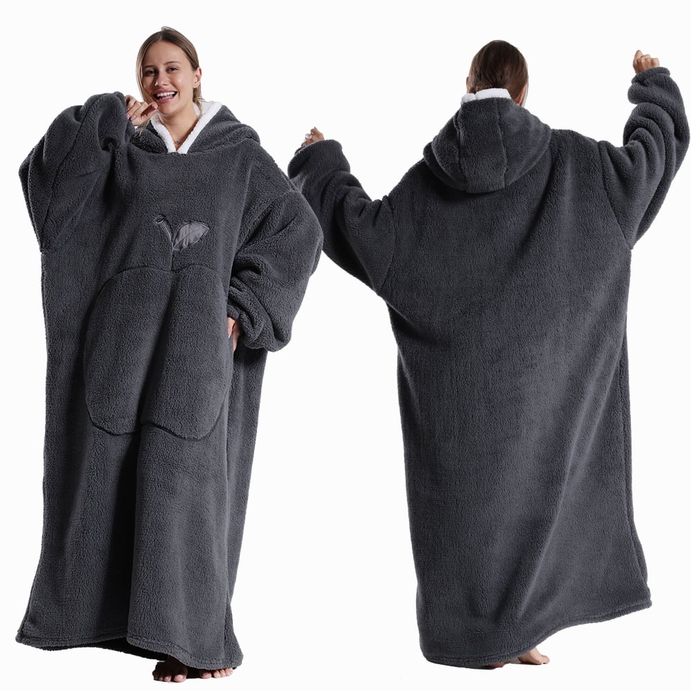 Extra-long Wearable Blanket, Winter Flannel Hooded Blanket, Full ...