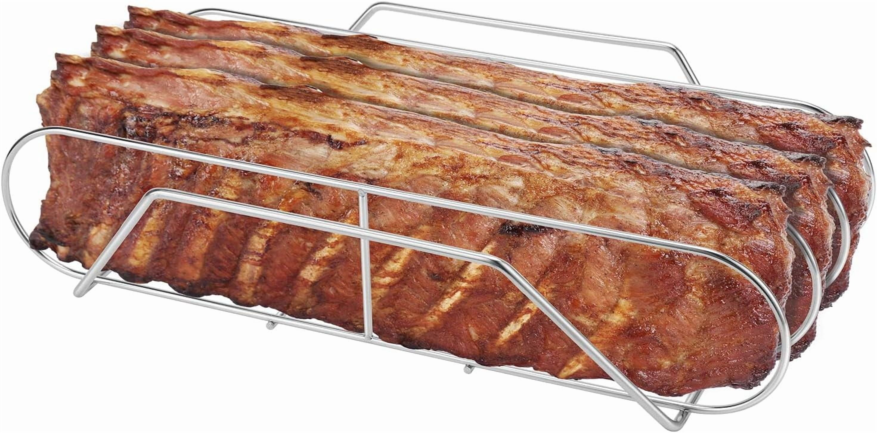 Extra long stainless steel rib rack for smoking and grilling, gas ...