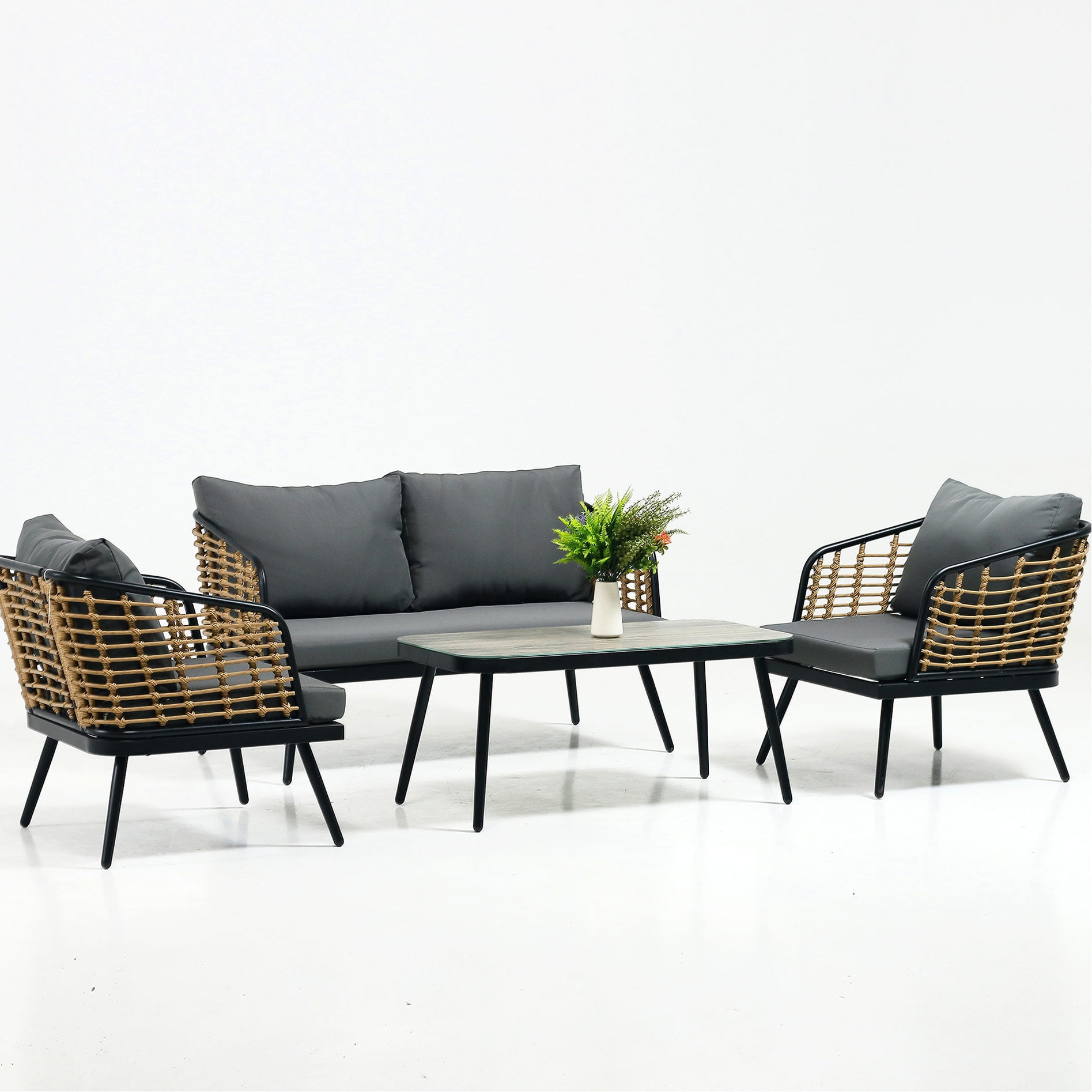 Extra - thick High - rebound Sponge Cushion 4 Pcs Outdoor Sofa Set ...