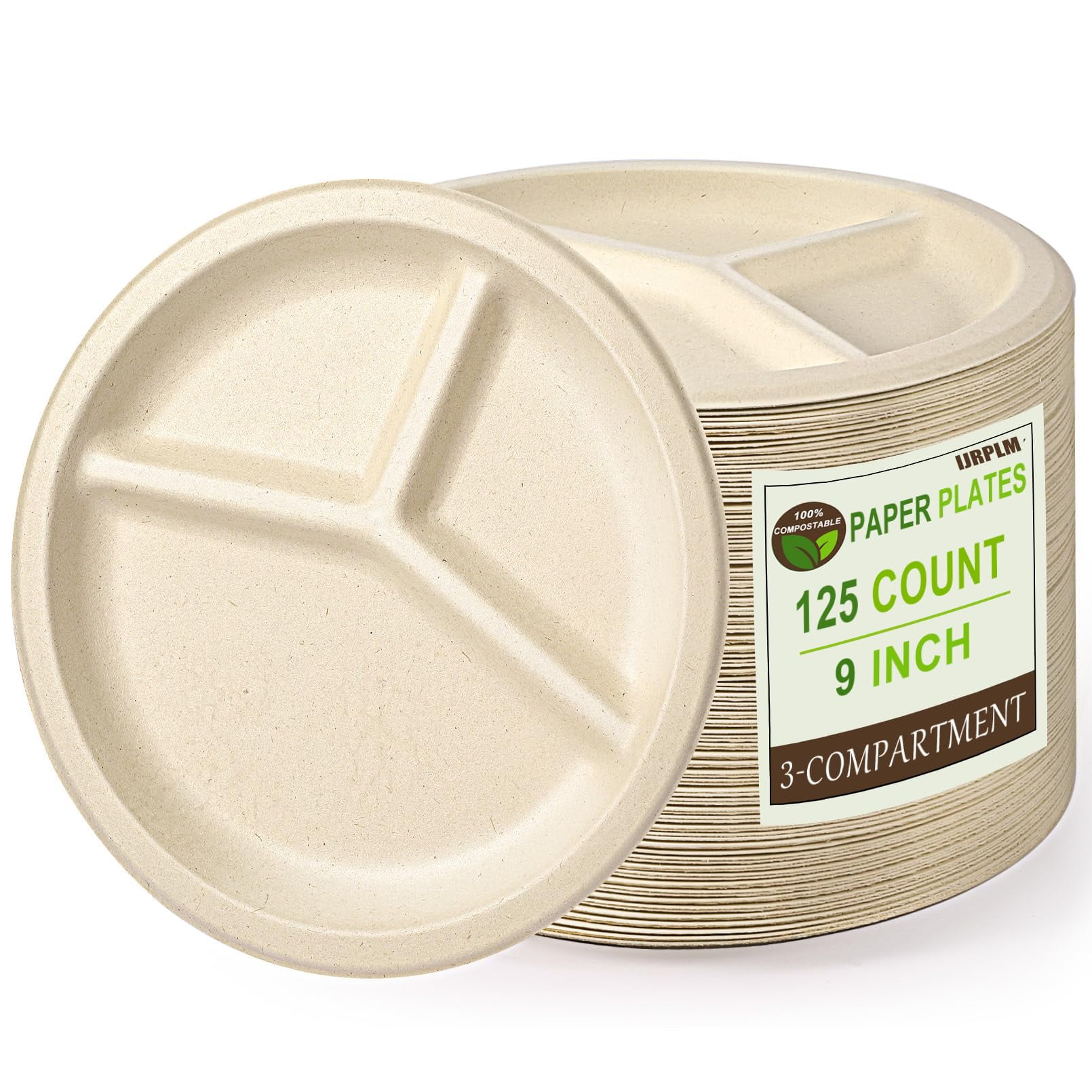 Extrapins 125 Pack 3 MSF2 Compartment Paper Plates,Compostable Paper ...