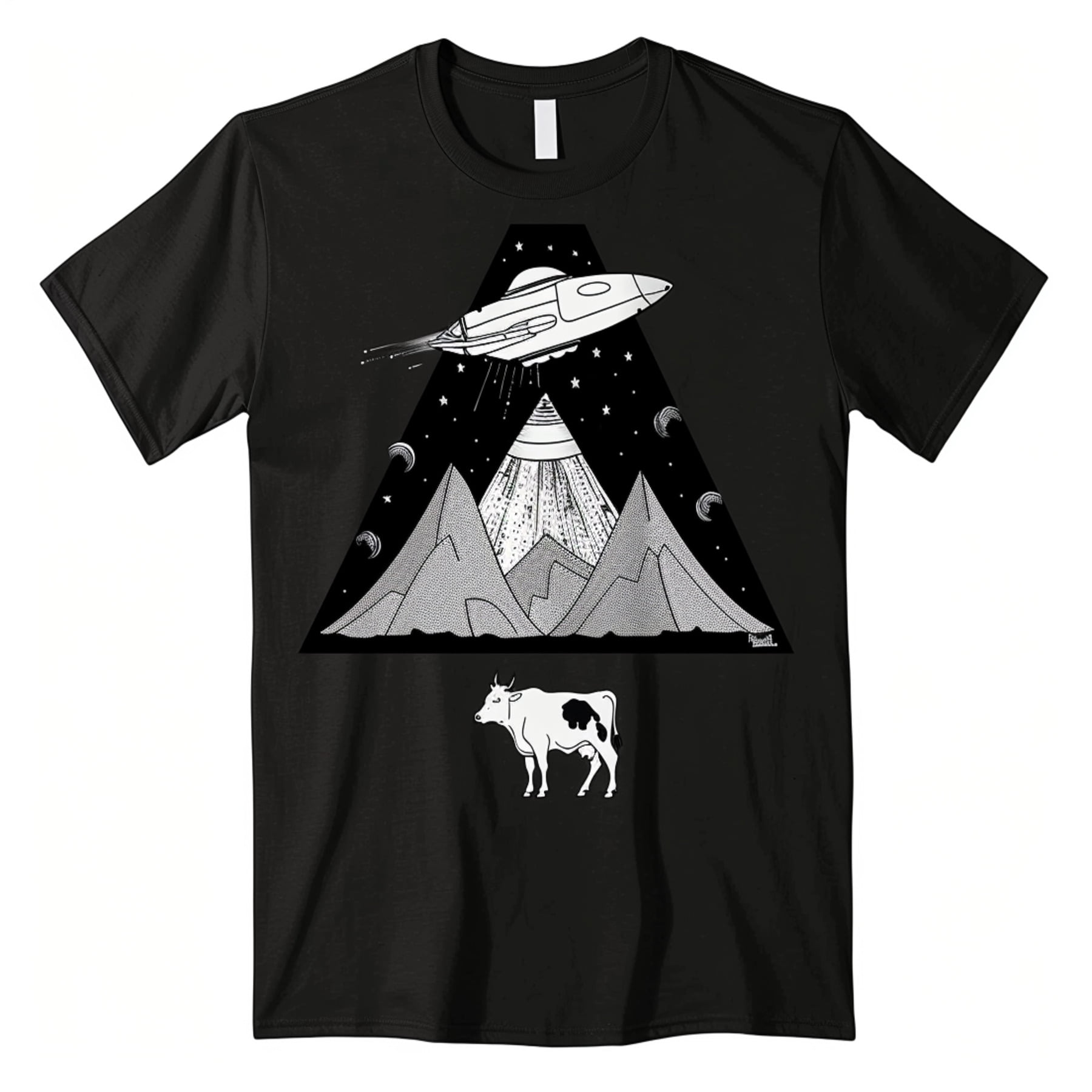 Extraterrestrial Encounter: Spaceship Abducting Cow Vector Graphic T ...