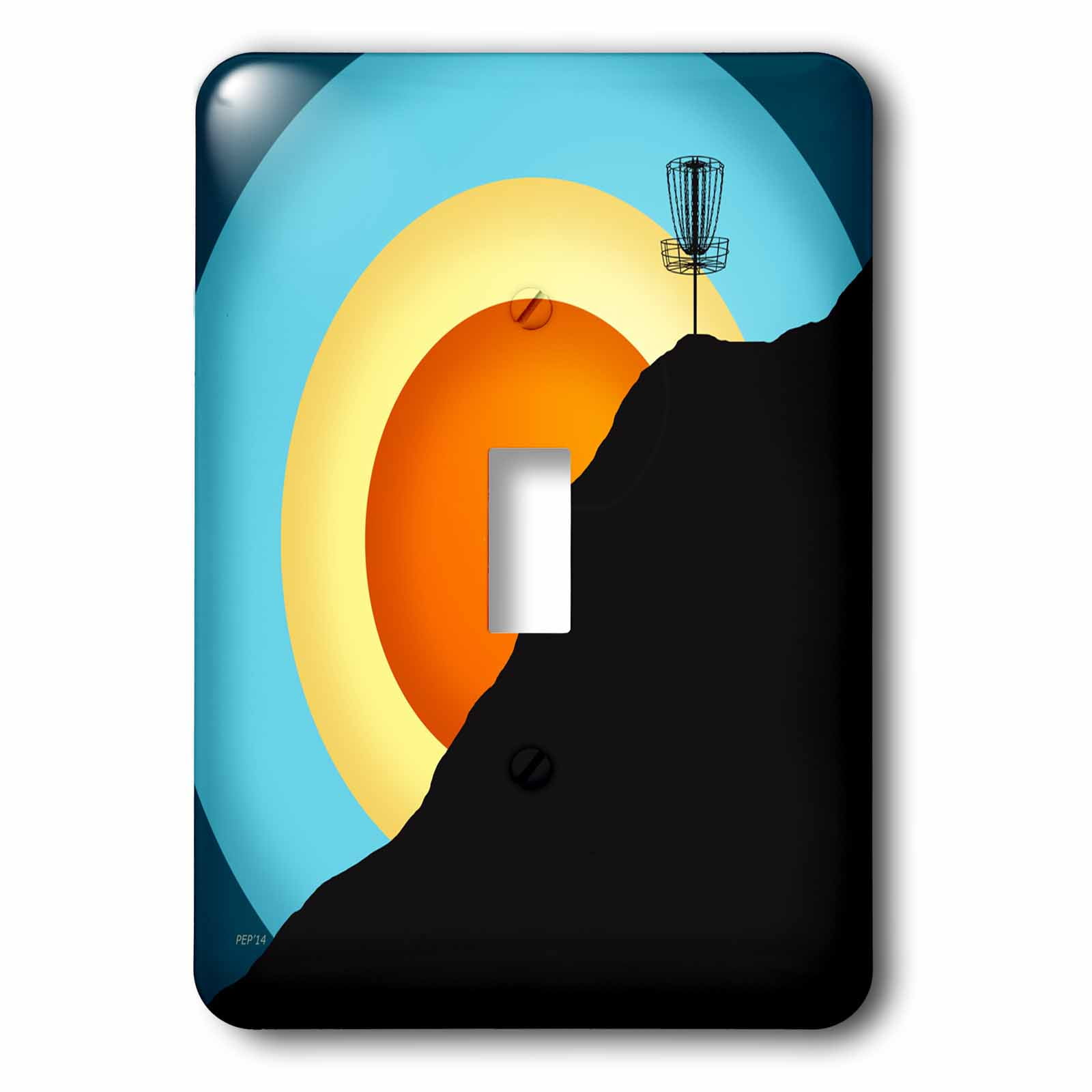 Extreme Disc Golf - colorful rings and silhouette of a disc golf basket ...