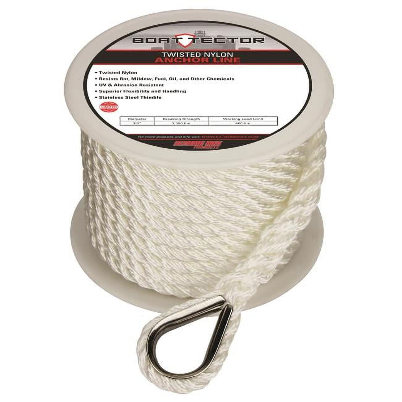 Extreme Max BoatTector Twisted Nylon Anchor Line with Thimble - Walmart.com