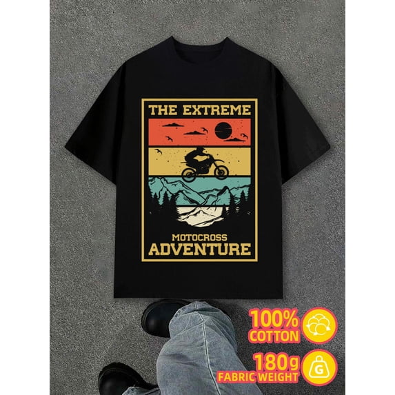 Extreme Motocross Adventure mens black 180G 100% Cotton printed T ...