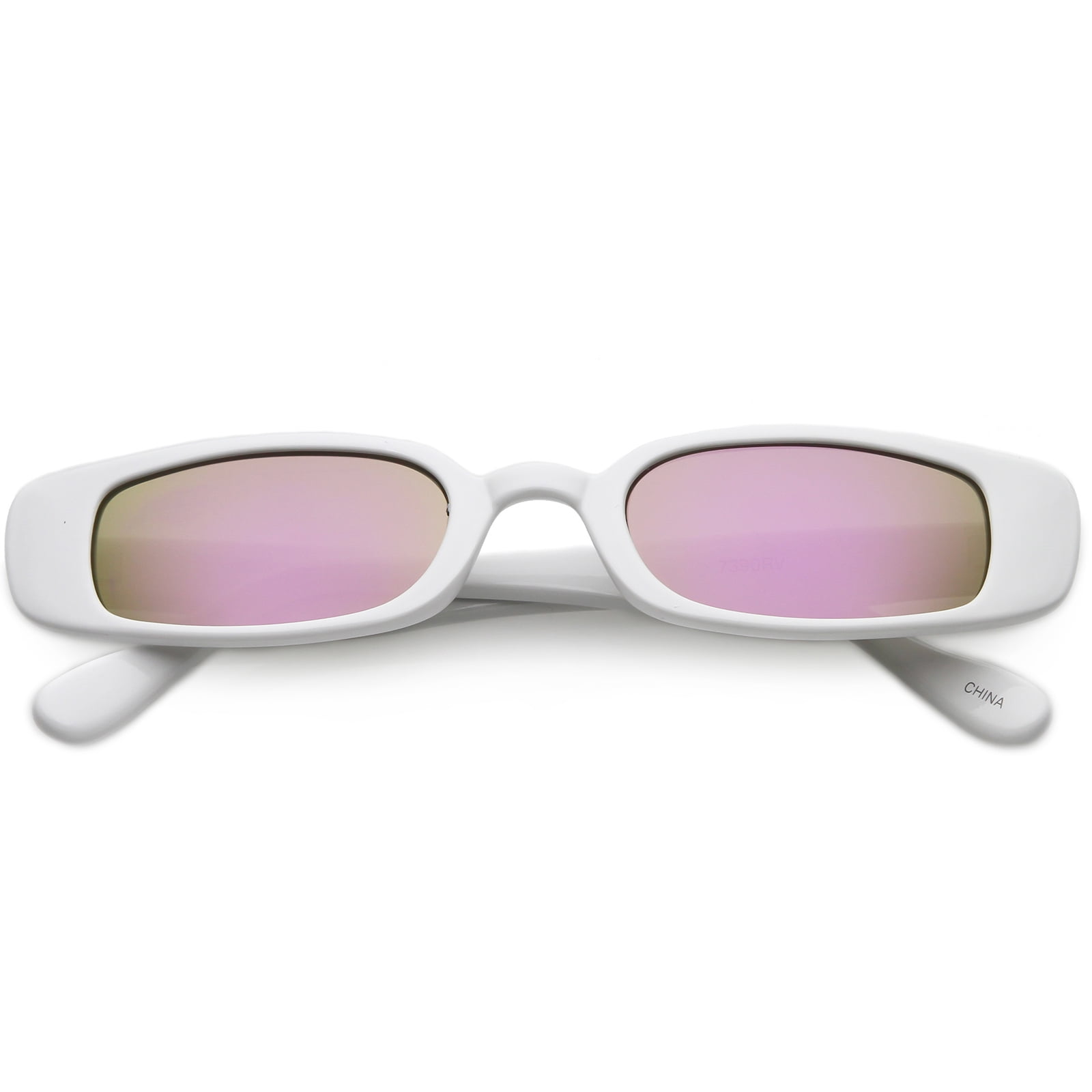 Extreme Thin Small Rectangle Sunglasses Mirrored Lens 49mm (White ...