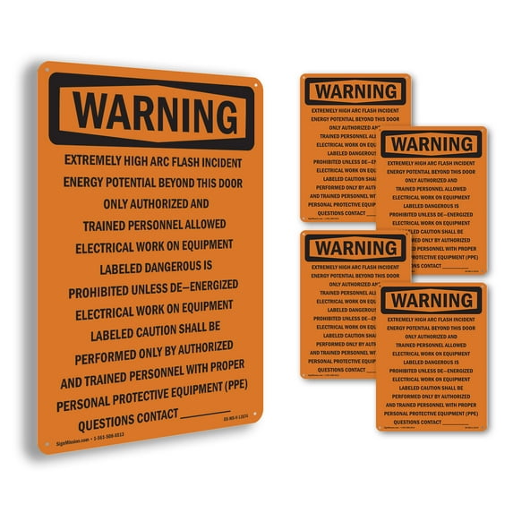 Extremely High Arc Flash Incident OSHA WARNING Rigid Plastic Sign 10 Inch x 7 Inch - 5 Pack ...