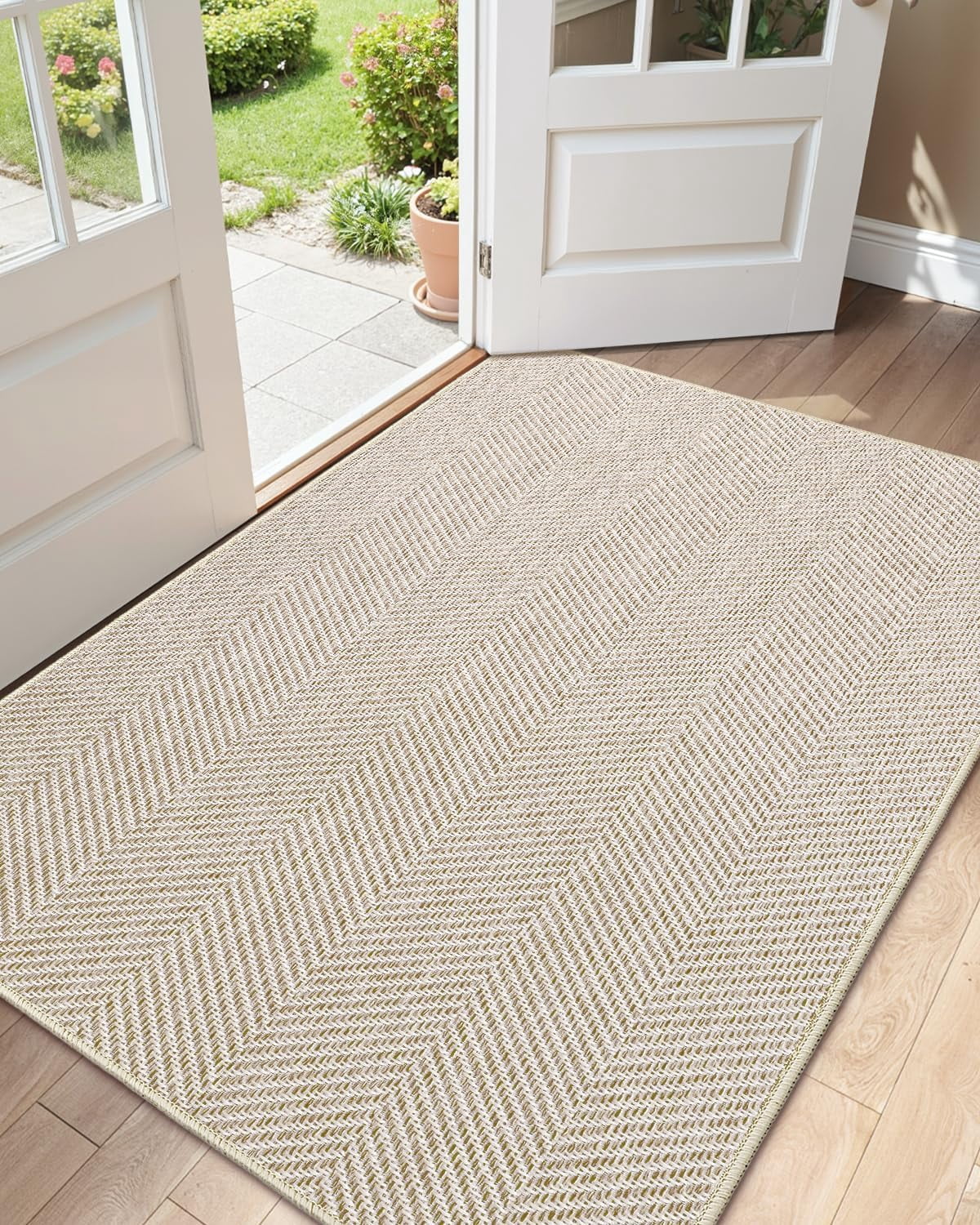 Extremely White Beige Ultra Thin Indoor Door Mat 48"x72", Machine ...