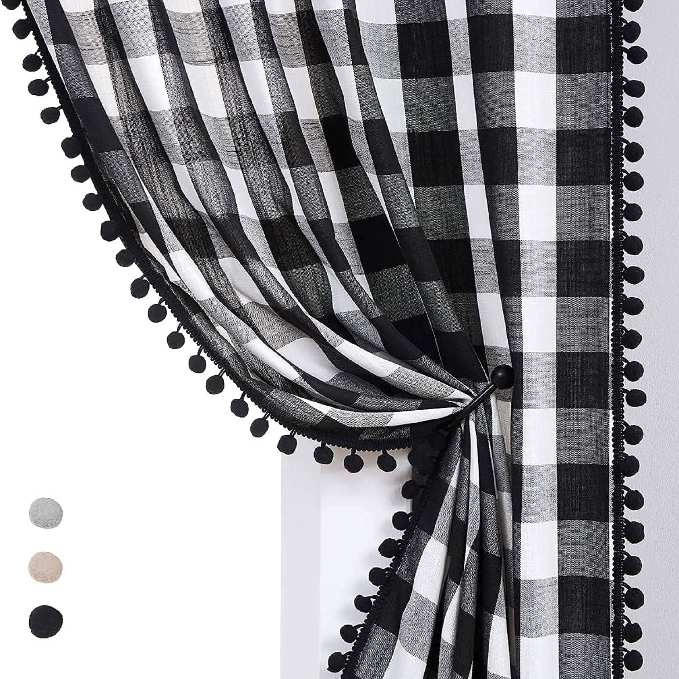 Exultantex Black and White Buffalo Check Curtains, Semi Sheer, 40"W x ...