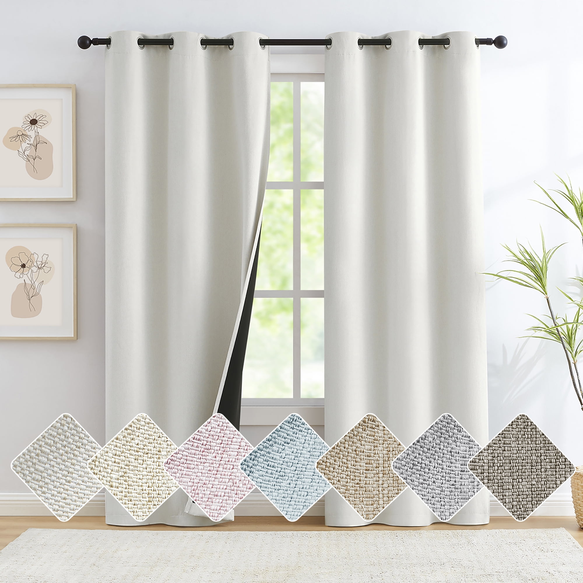 Exultantex Blackout Linen Curtains Farmhouse Modern Drapes Thermal ...