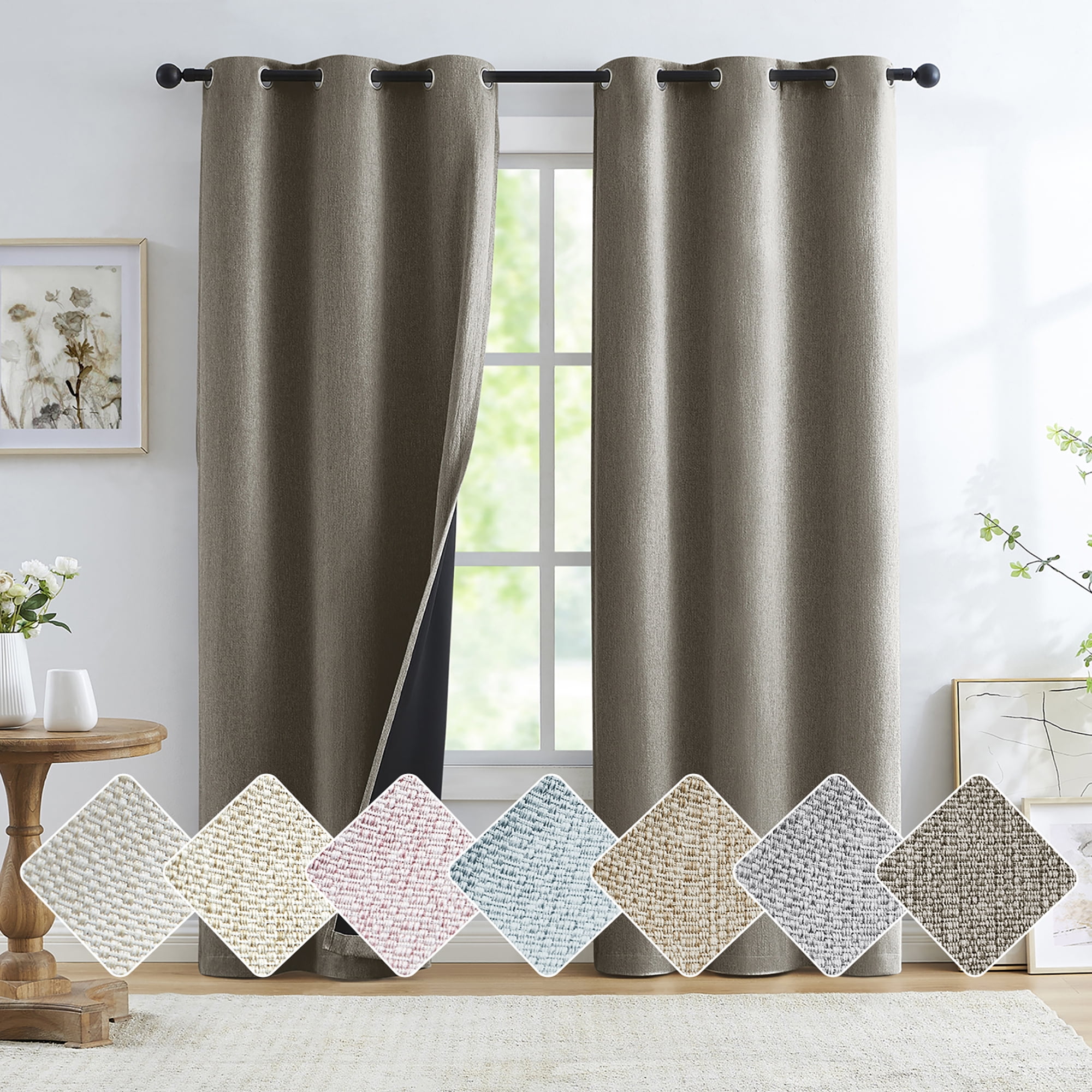 Exultantex Blackout Linen Curtains for Bedroom Textured Burlap Linen Look Noise Reducing Window Treatments Drapes W40 x L95 2 Panels Coffee Brown