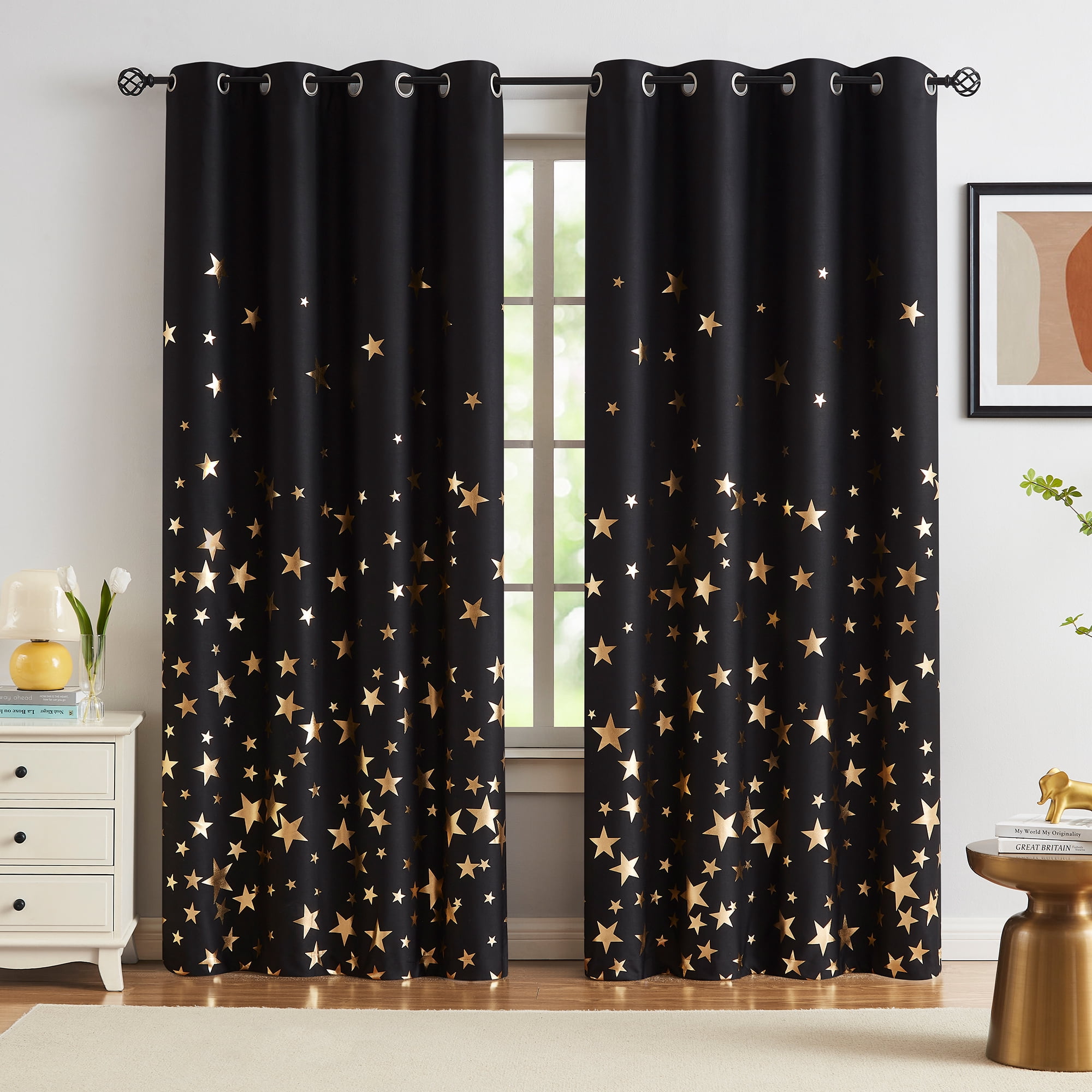 Exultantex Full Blackout Curtains Thermal Insulated Metallic Gold Star ...