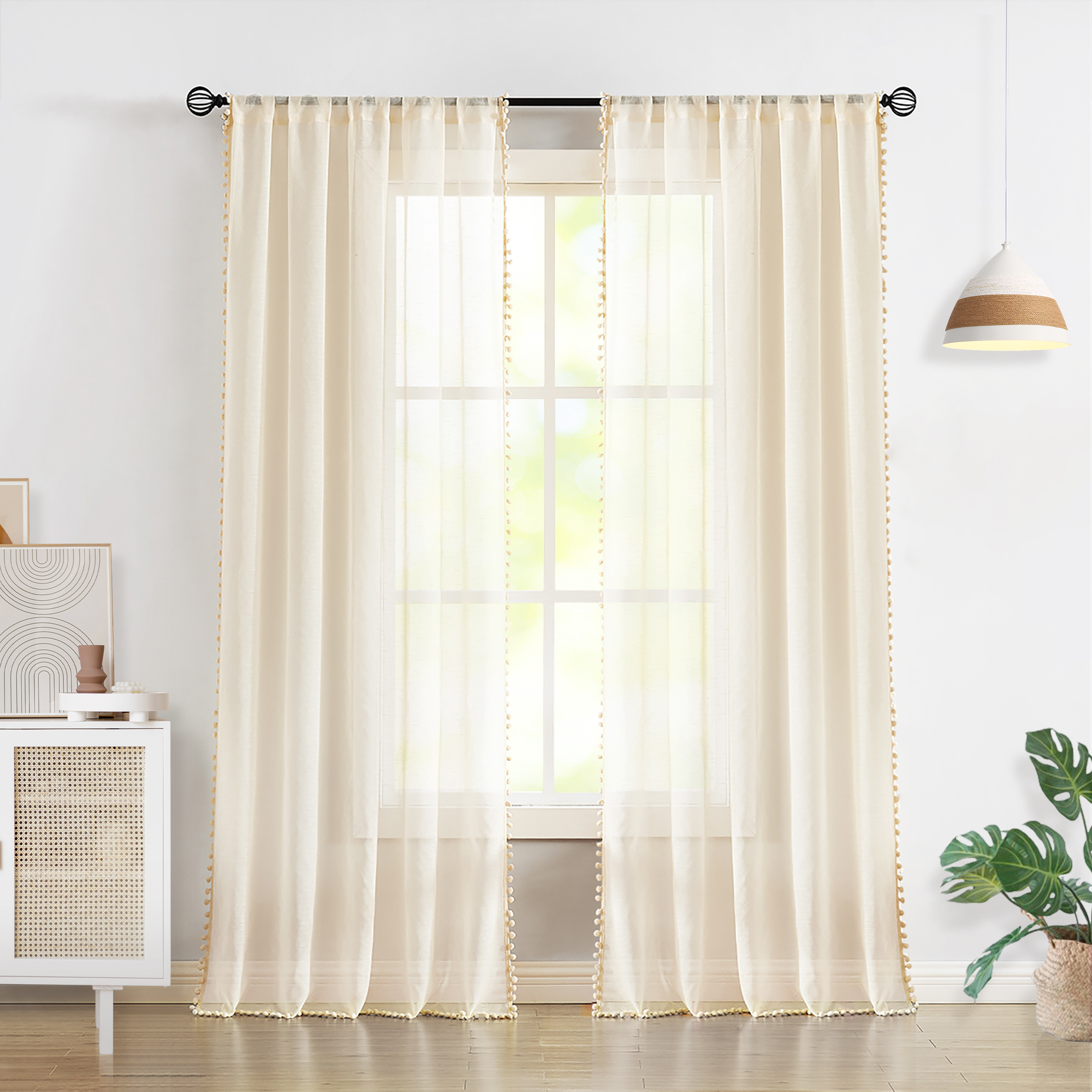 Lush Decor Farmhouse Sheer 84" x 38" Textured Beige Metal Grommets Pair ...