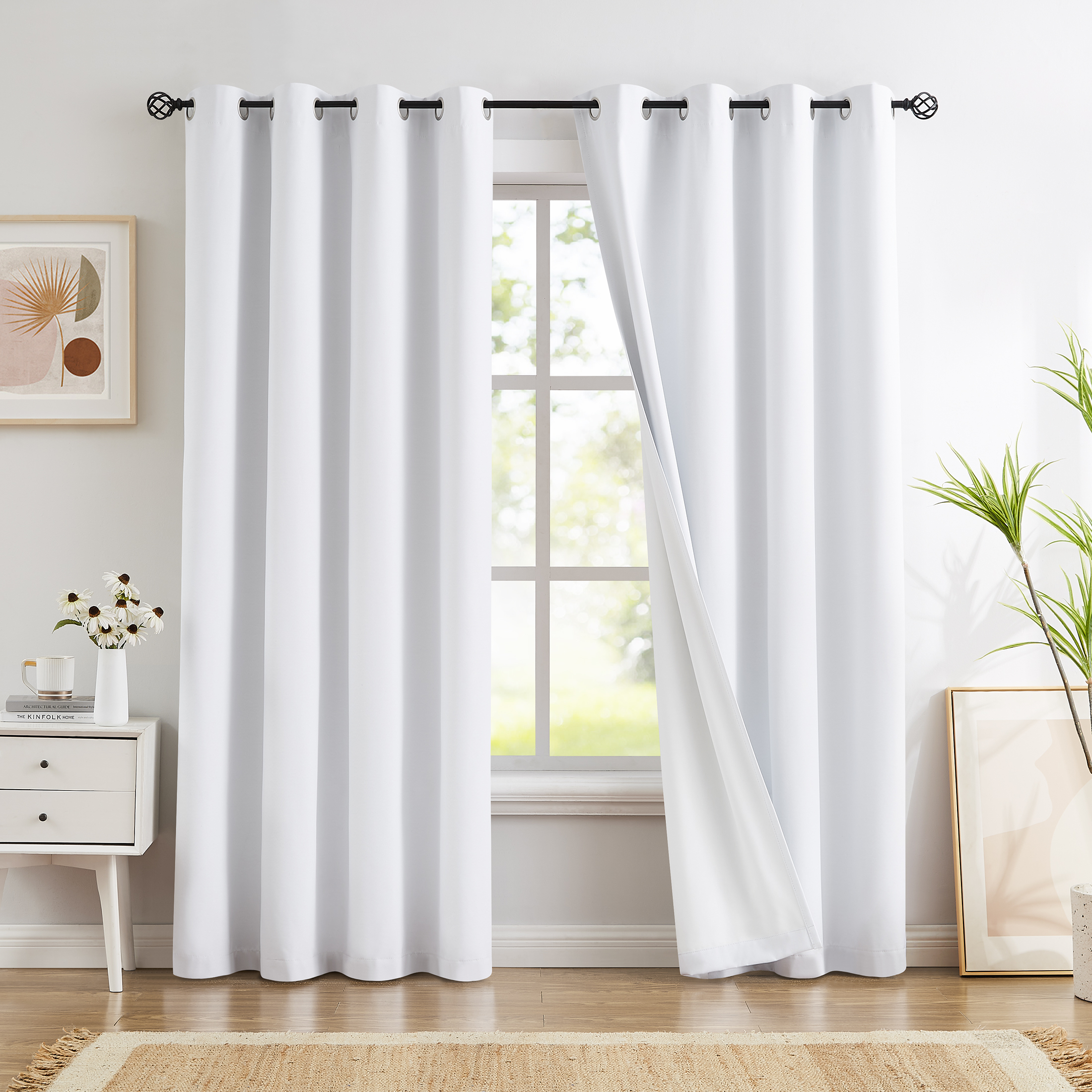 Faux Linen Full Blackout Curtains for Livingroom Bedroom , With Free 20 ...