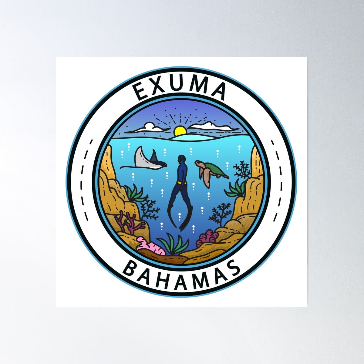 Exuma Bahamas Scuba Badge Poster Wall Art, Modern Wall Decor For Living ...