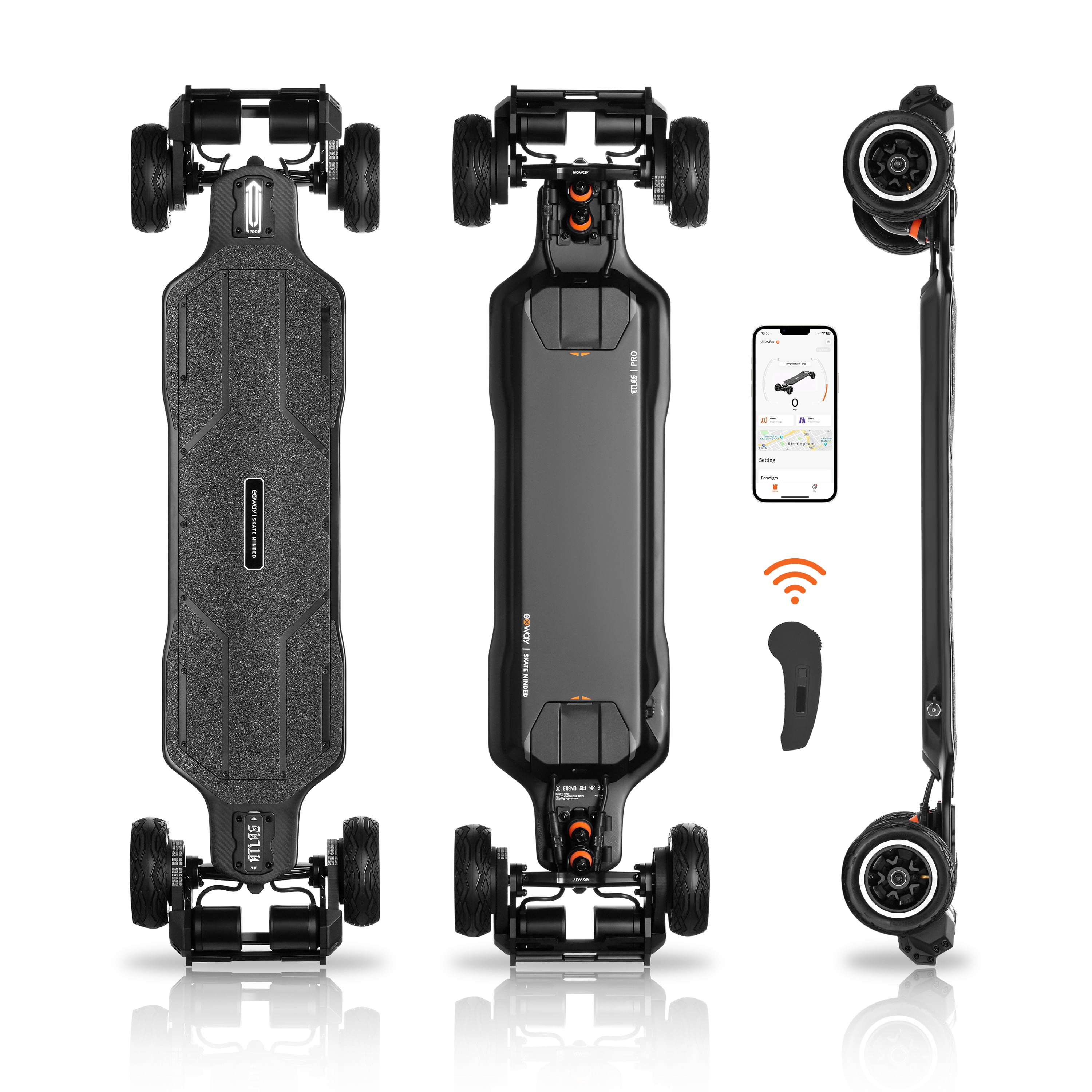 Exway Atlas Pro 4WD Electric Skateboard, Off-Road Longboard, 60 Mph ...