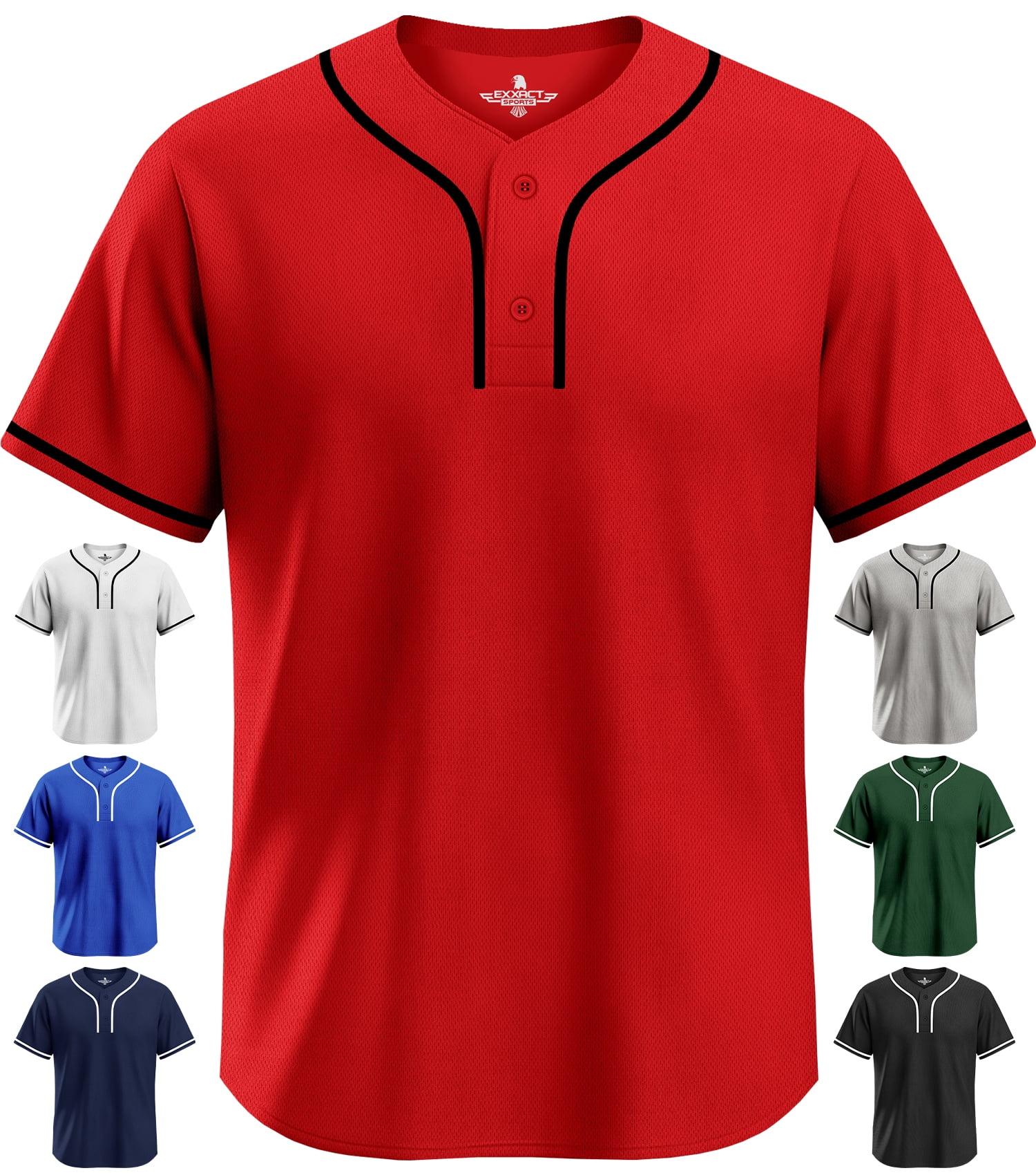 Exxact Sports Blank Baseball Jersey Men, 2-Button Plain Baseball Jersey ...