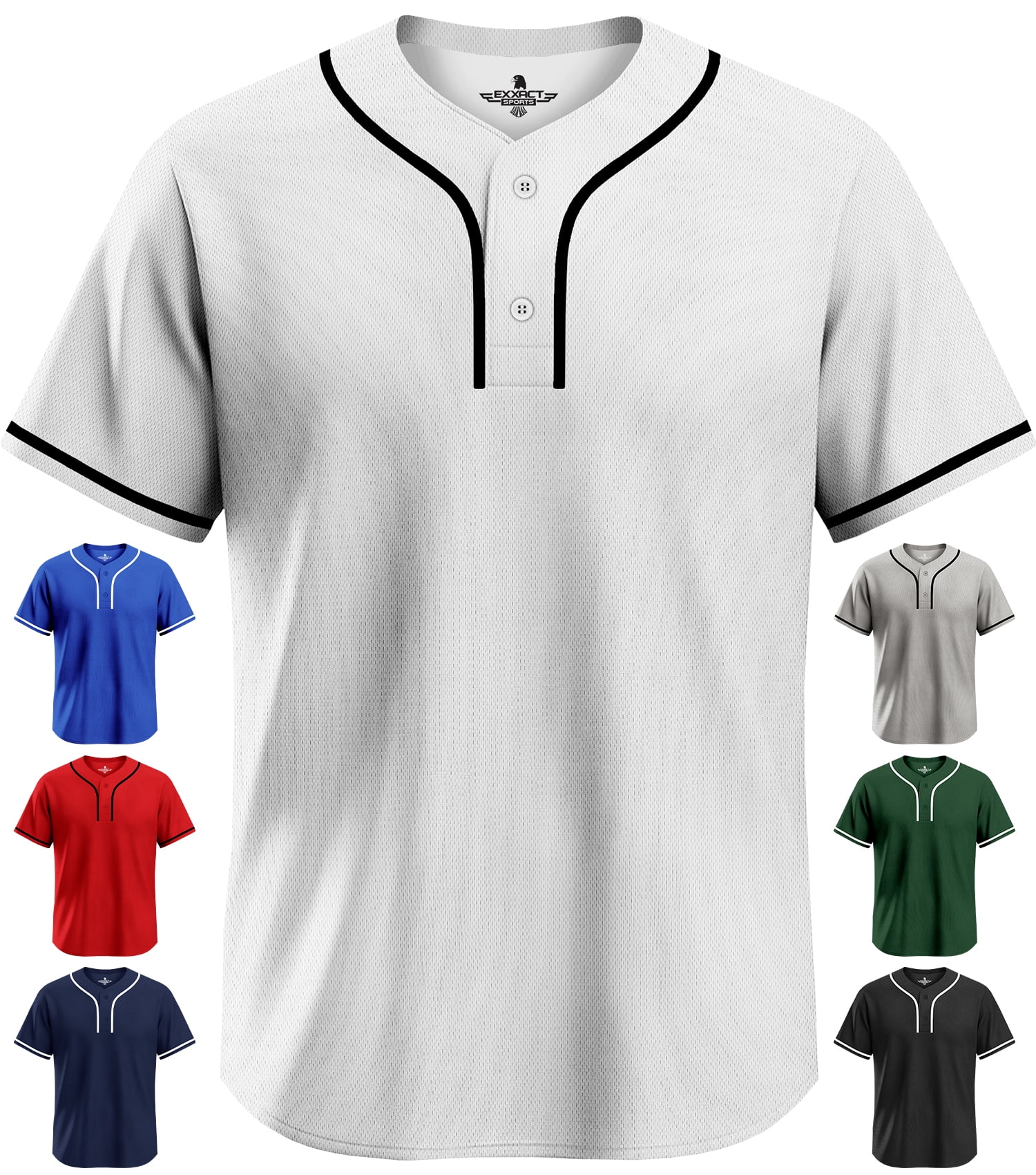Exxact Sports Blank Baseball Jersey Men, 2-Button Plain Baseball Jersey ...