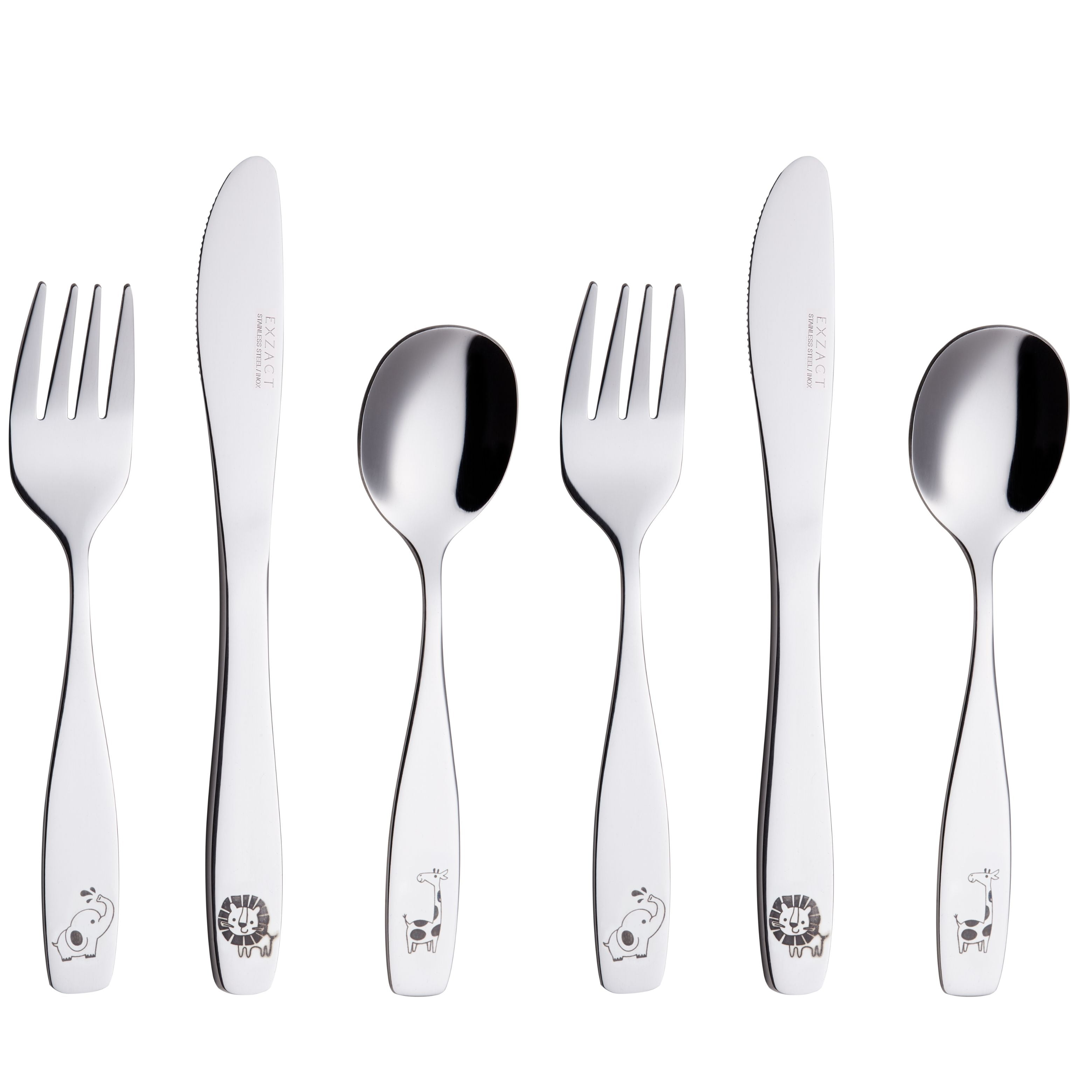Exzact Children's Silverware Set, 6pcs Stainless Steel 18/10 Safari ...