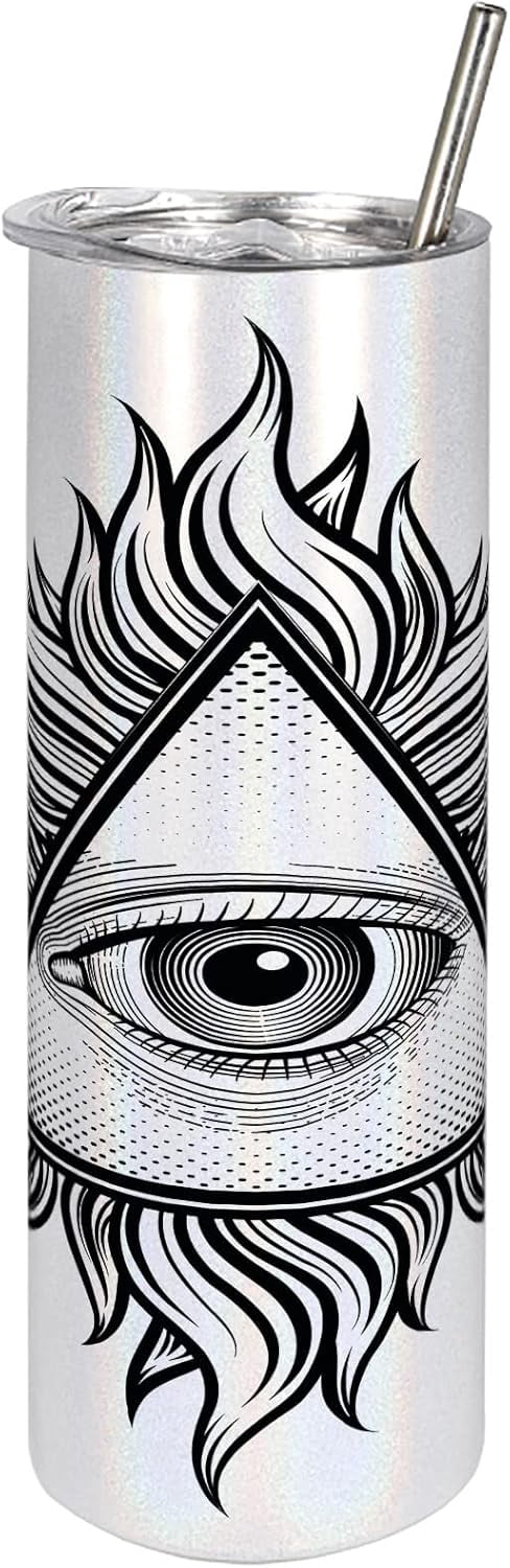 Eye 20 Oz Skinny Tumbler, Triangle Shape with Wavy and All Seeing Eye ...