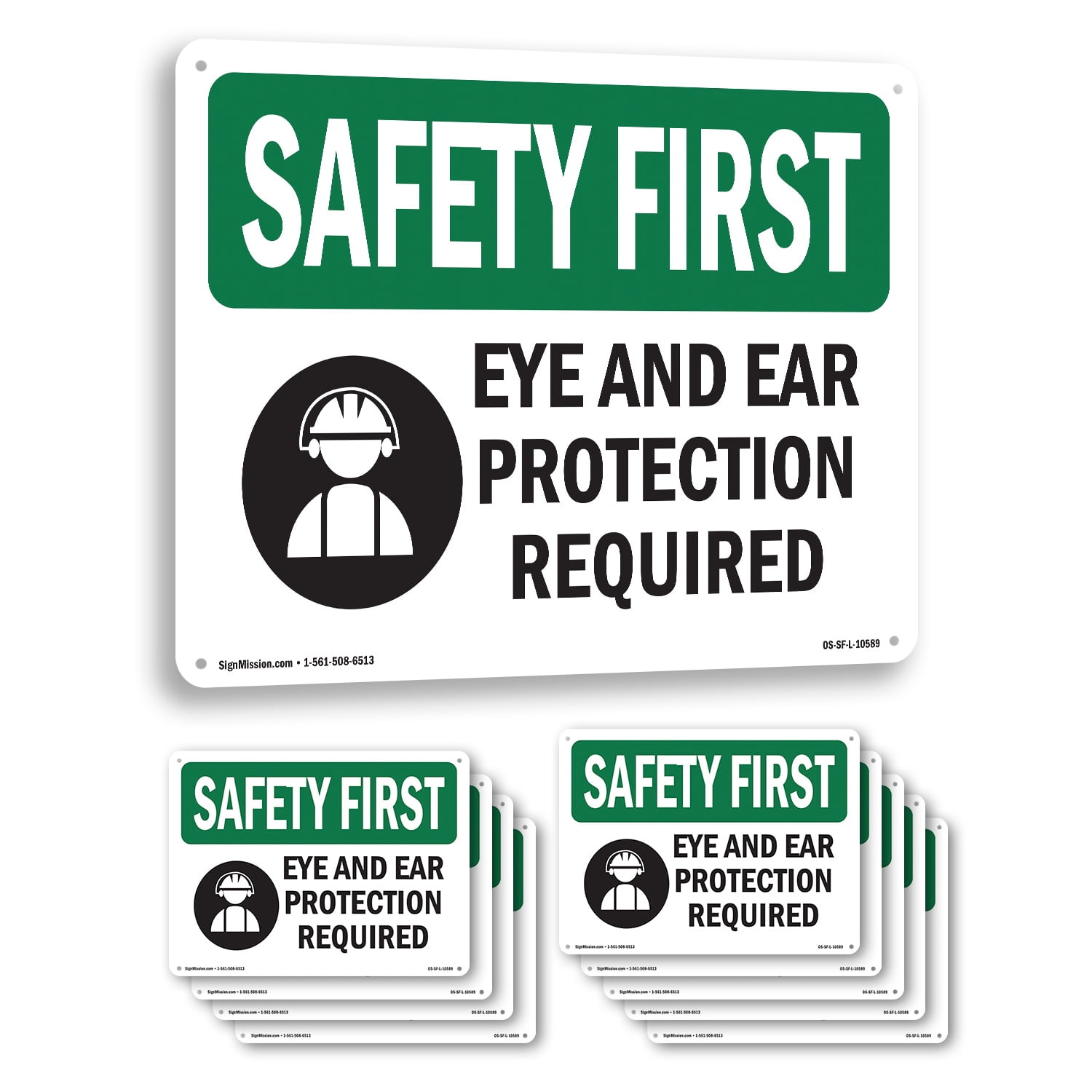 Eye And Ear Protection Required With Symbol OSHA SAFETY FIRST Aluminum ...