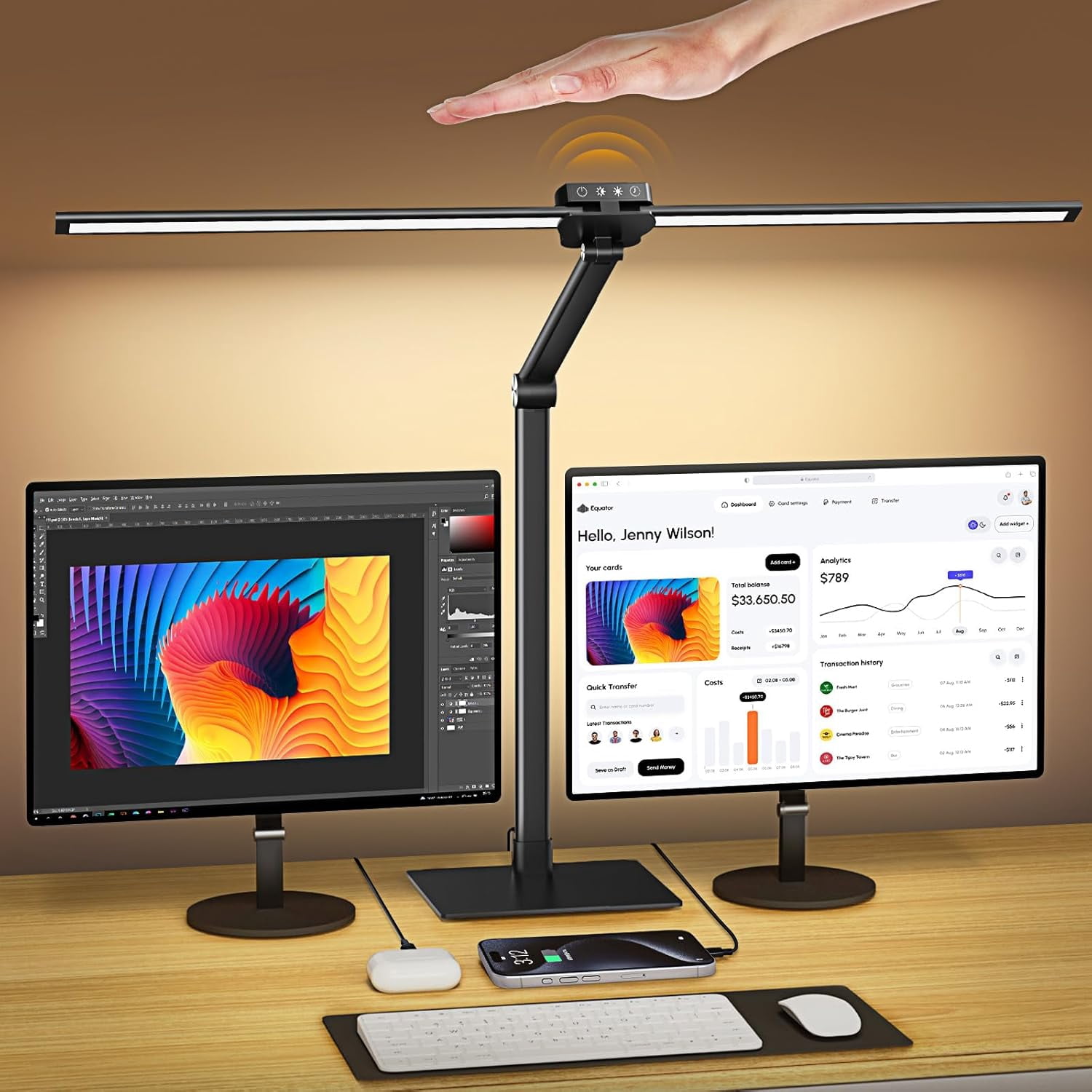 Eye-Caring Desk Lamps for Home Office with Gesture Sensor Switch, Dual ...