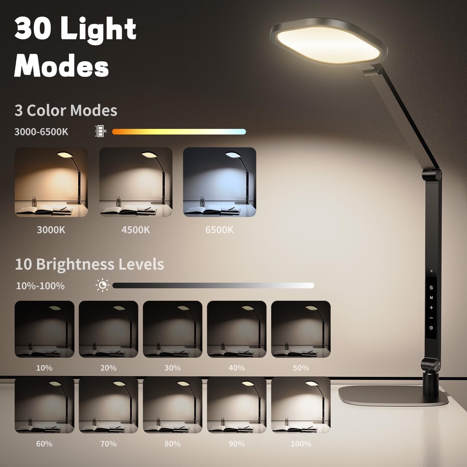 Eye-Caring LED Desk Lamp for Home & Office, Modern Metal Swing Arm ...