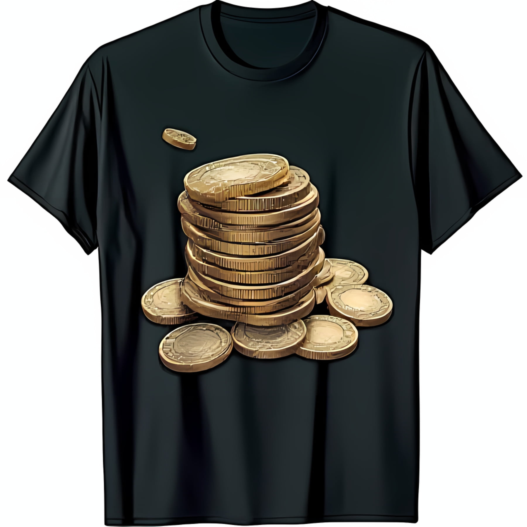 Eye Catching Black T-Shirt with Bold Gold Coin Graphic Design for ...