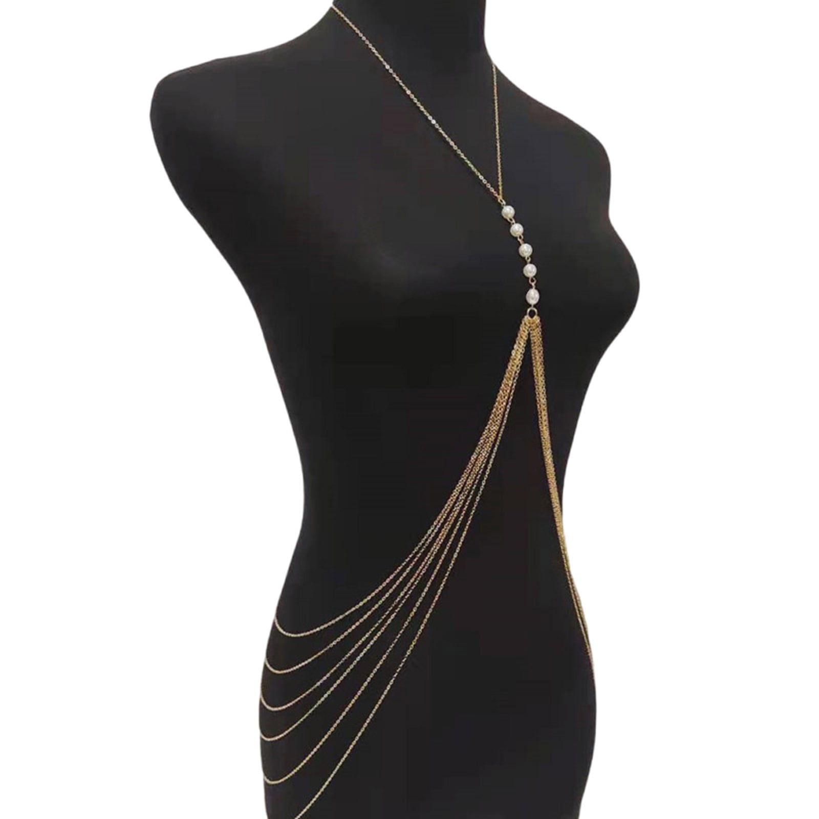 Eye Catching Body Chain Tassels Pearls Chest Chain Dance Necklace for ...