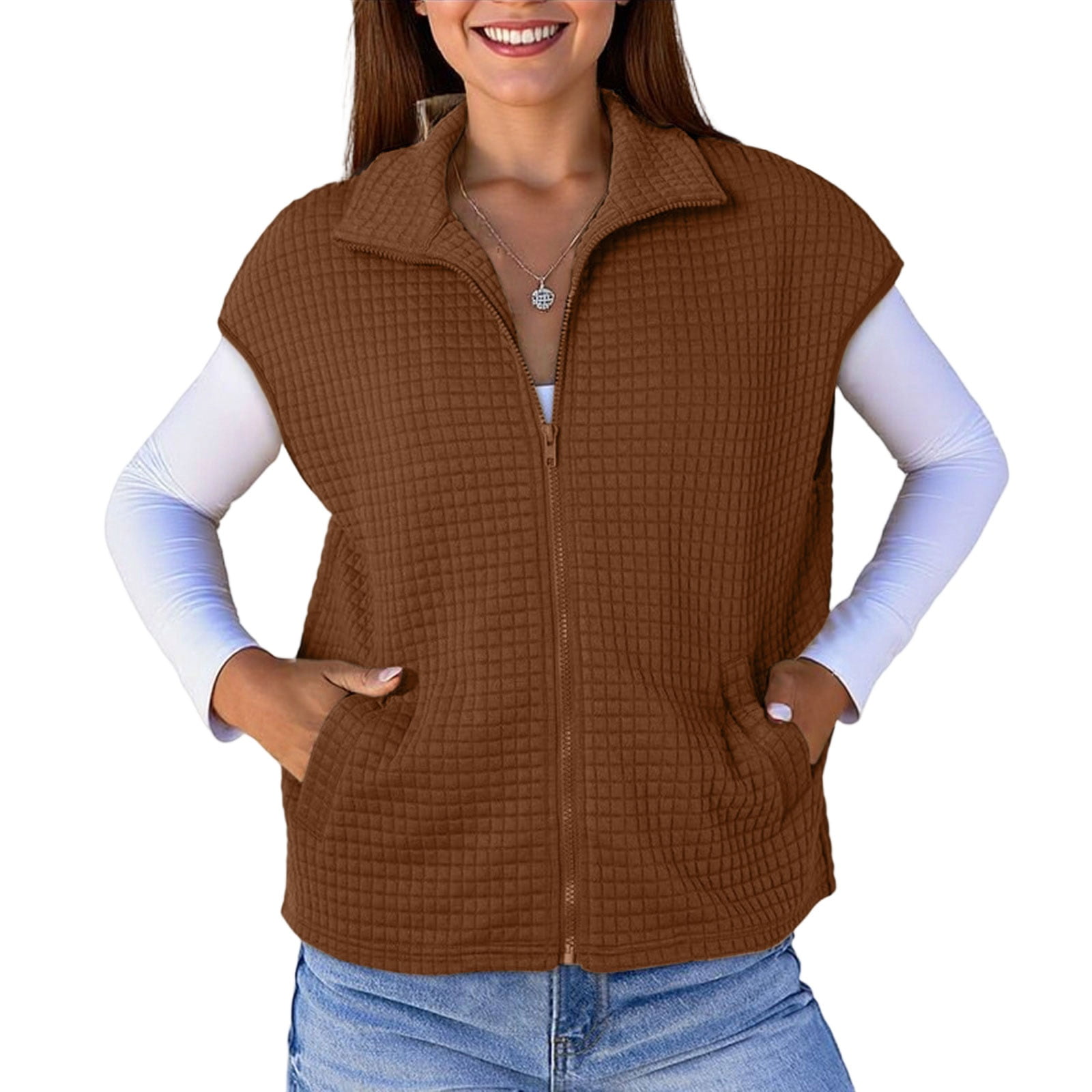 Eye Catching Zip Up Womens Vest with Zipper Pockets Athletic Sweater ...