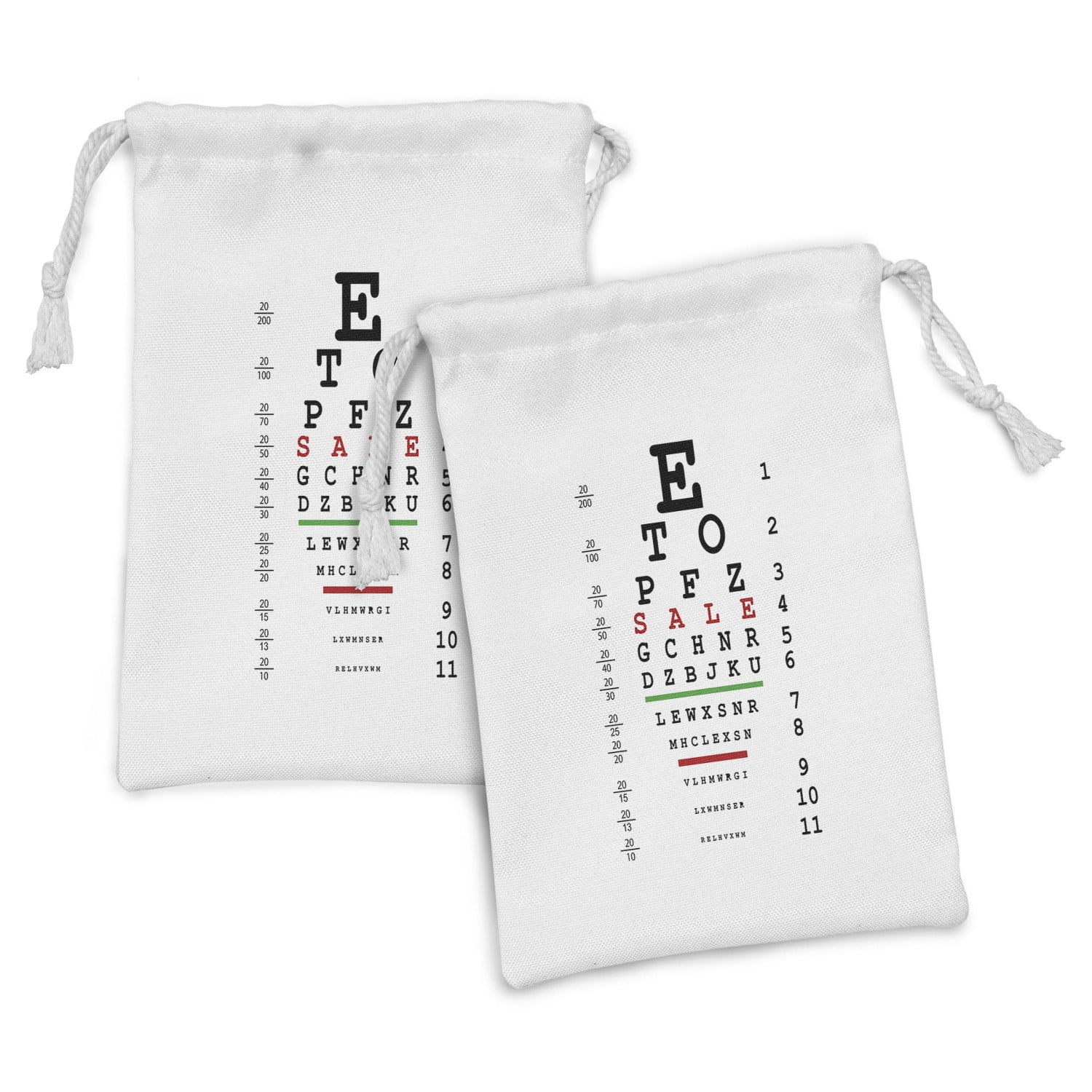 Eye Chart Fabric Pouch Set of 2, Optical Eye Test Doctor Control ...