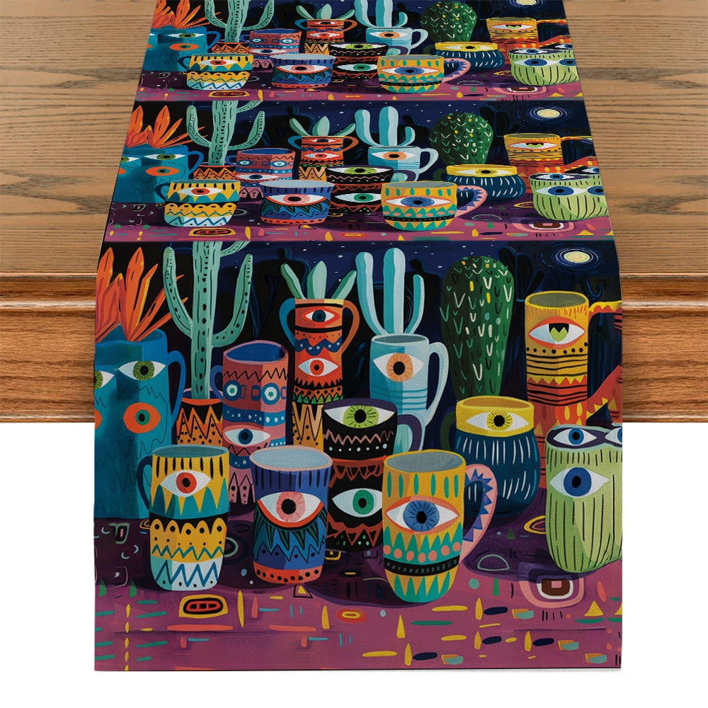 Eye Cup Cactus Table Runners Dresser Table r Washable Kitchen Dining ...