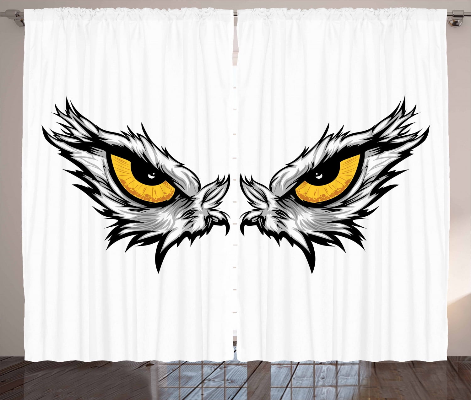 Ambesonne Eye Curtains 2 Panel Set, Angry Gaze of Bird of Prey, 108" x ...