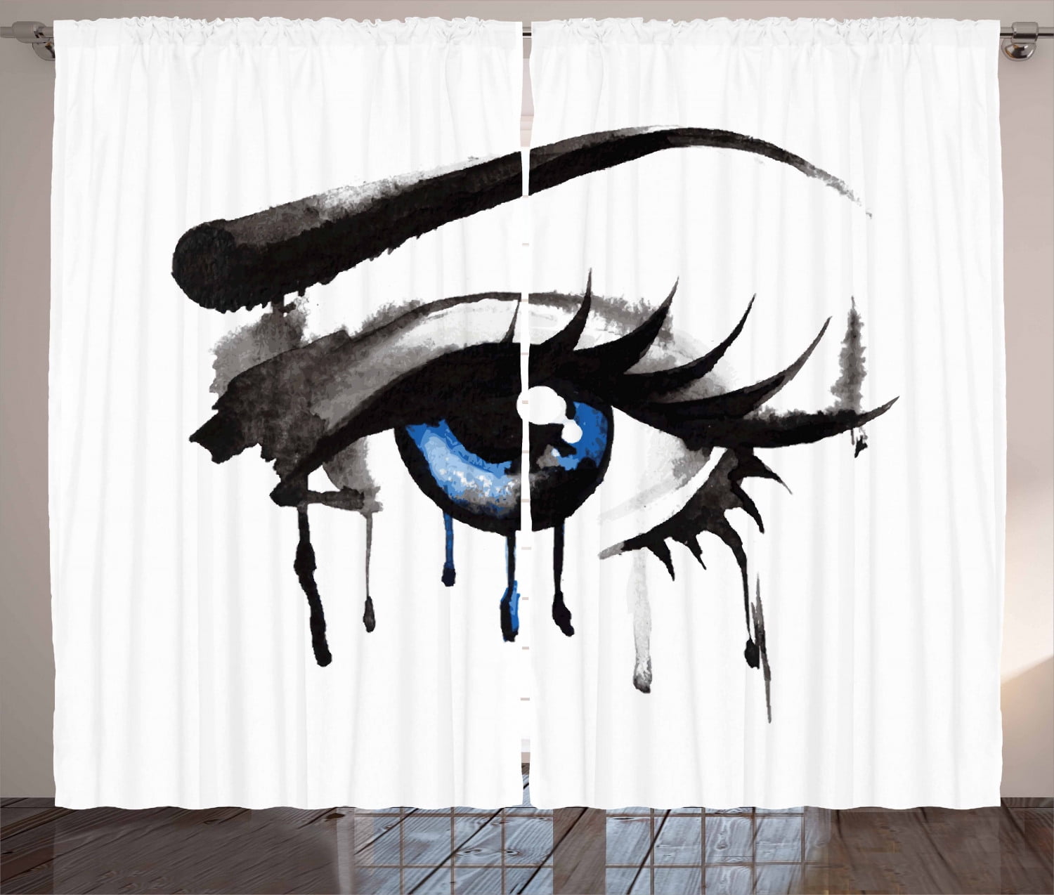 Eye Curtains 2 Panels Set, Dramatic Artwork of a Woman Eye with ...