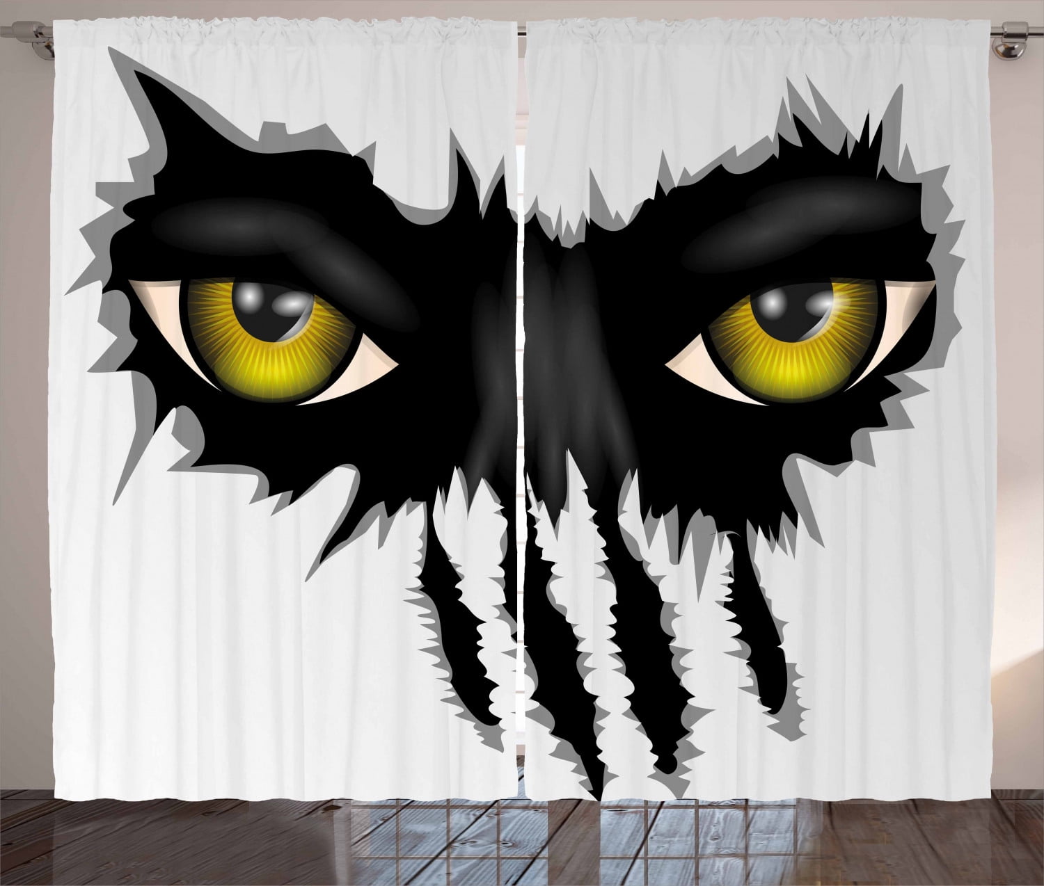 Ambesonne Eye Curtains 2 Panel Set, Evil Eyes Black Cat Danger, 108" x ...