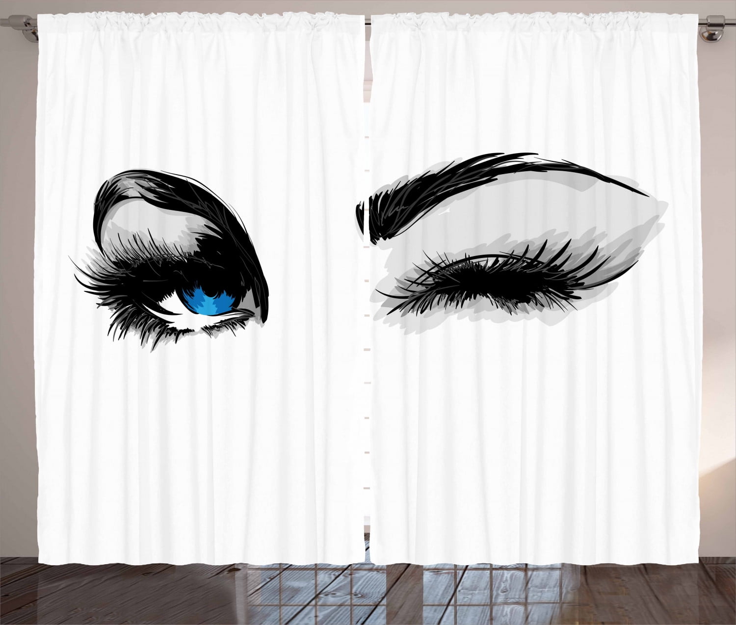 Ambesonne Eye Curtains 2 Panel Set, Flirty Young Woman Wink, 108" x 63 ...