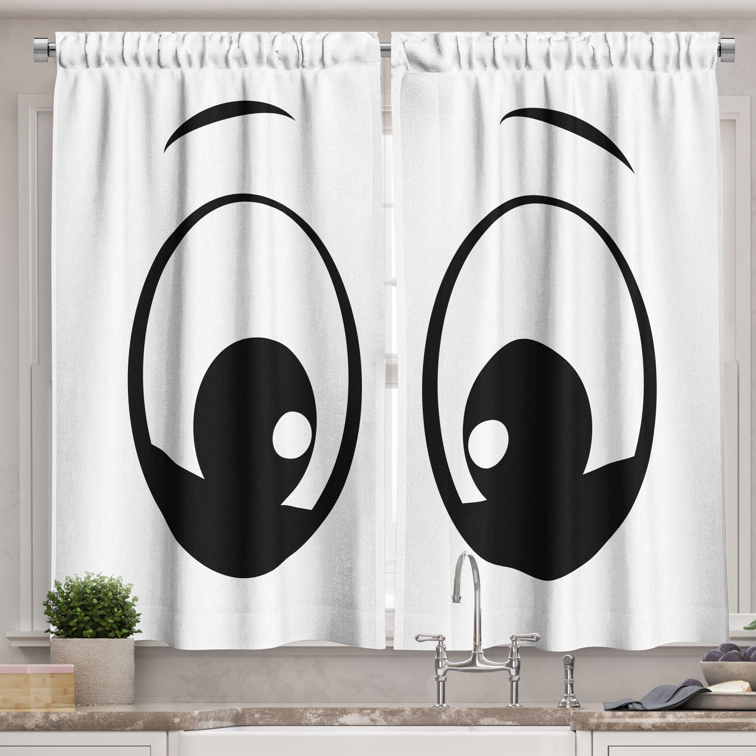 Eye Curtains 2 Panels Set, Surprised Look a Cute Cartoon Character ...