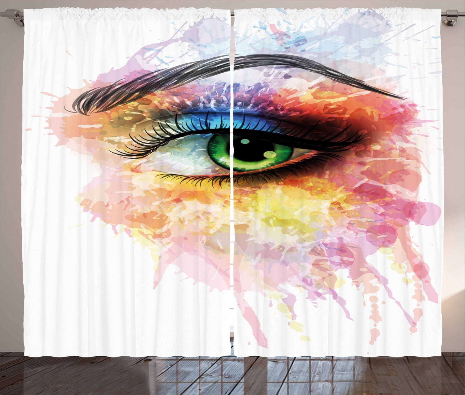 Eye Curtains 2 Panels Set, Young Woman's Eye with Colorful Paint ...