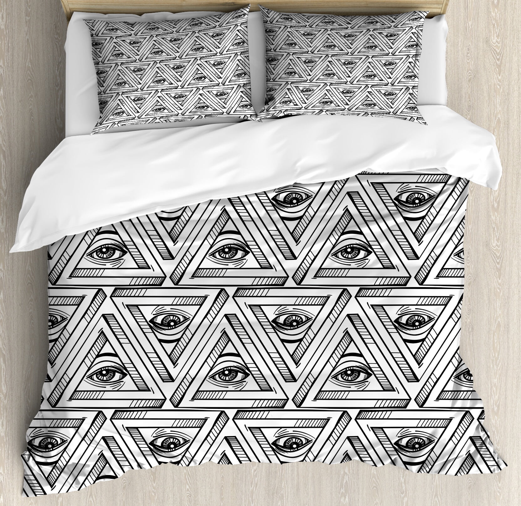Eye Duvet Cover Set, All Seeing Eye Pattern in Pyramidal Shapes Occult Boho Illustration Print ...