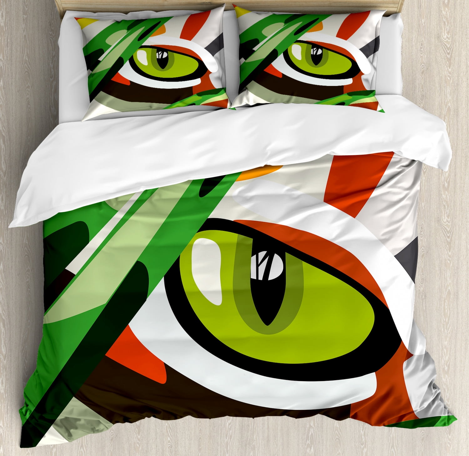 Eye Duvet Cover Set King Size, Wild Feline Cat Tiger Eye Behind Bushes ...