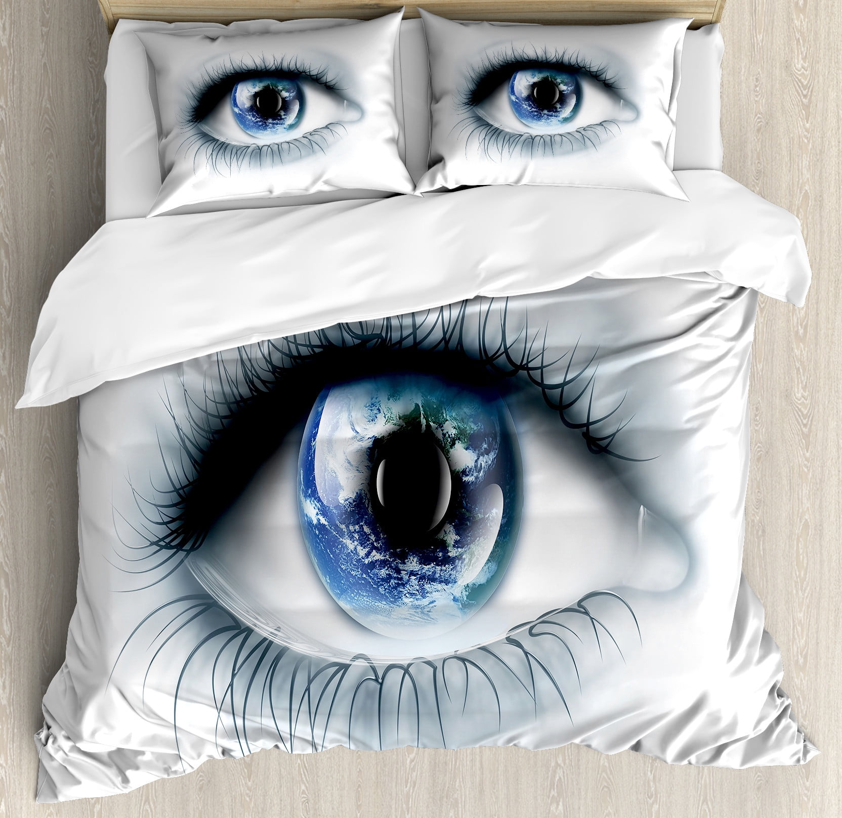 Eye Duvet Cover Set, Planet Earth Reflected in Vivid Eye Universe Global Unity Imagination ...