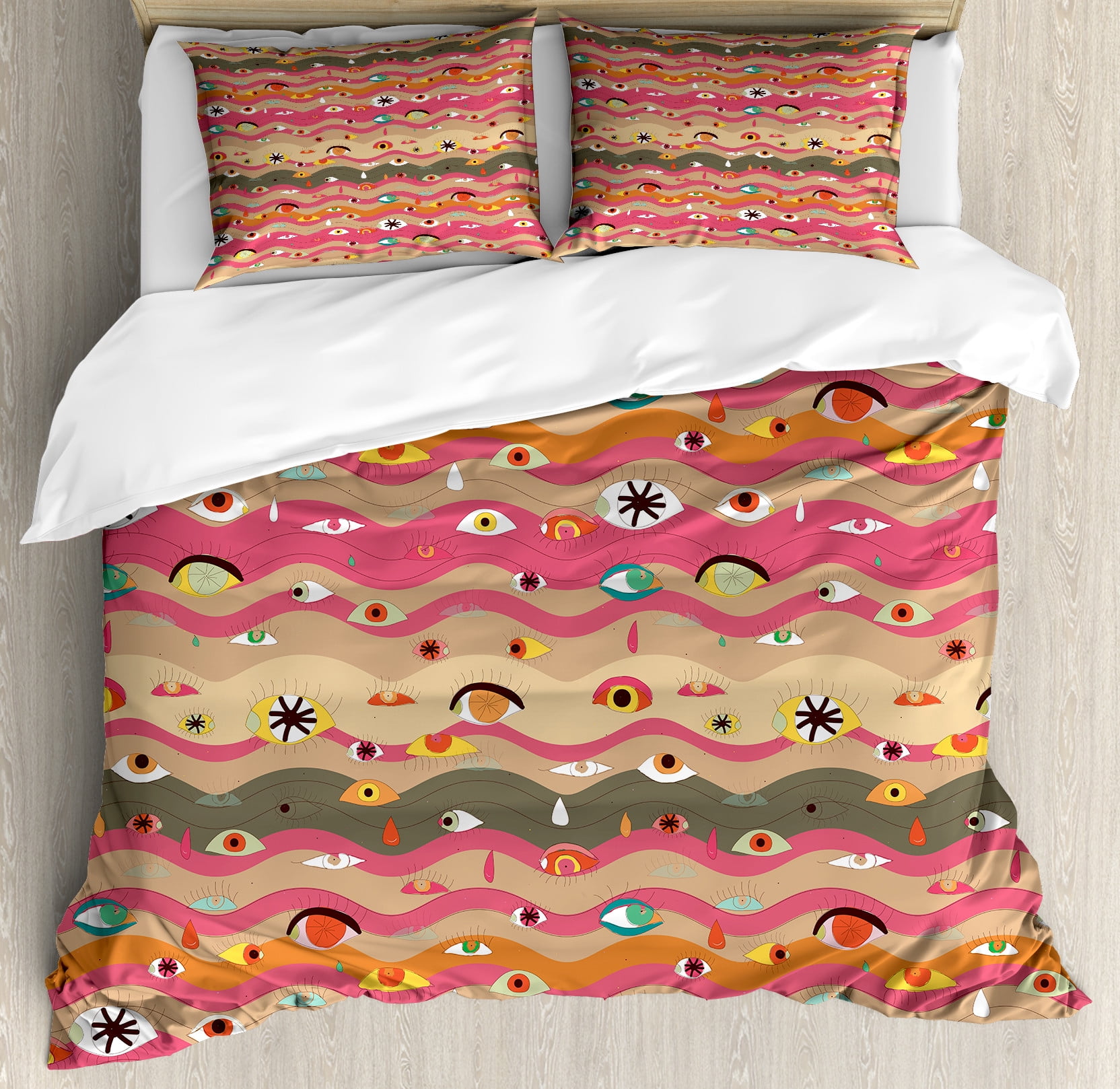 Eye Duvet Cover Set, Psychedelic Groovy Abstract Composition with ...