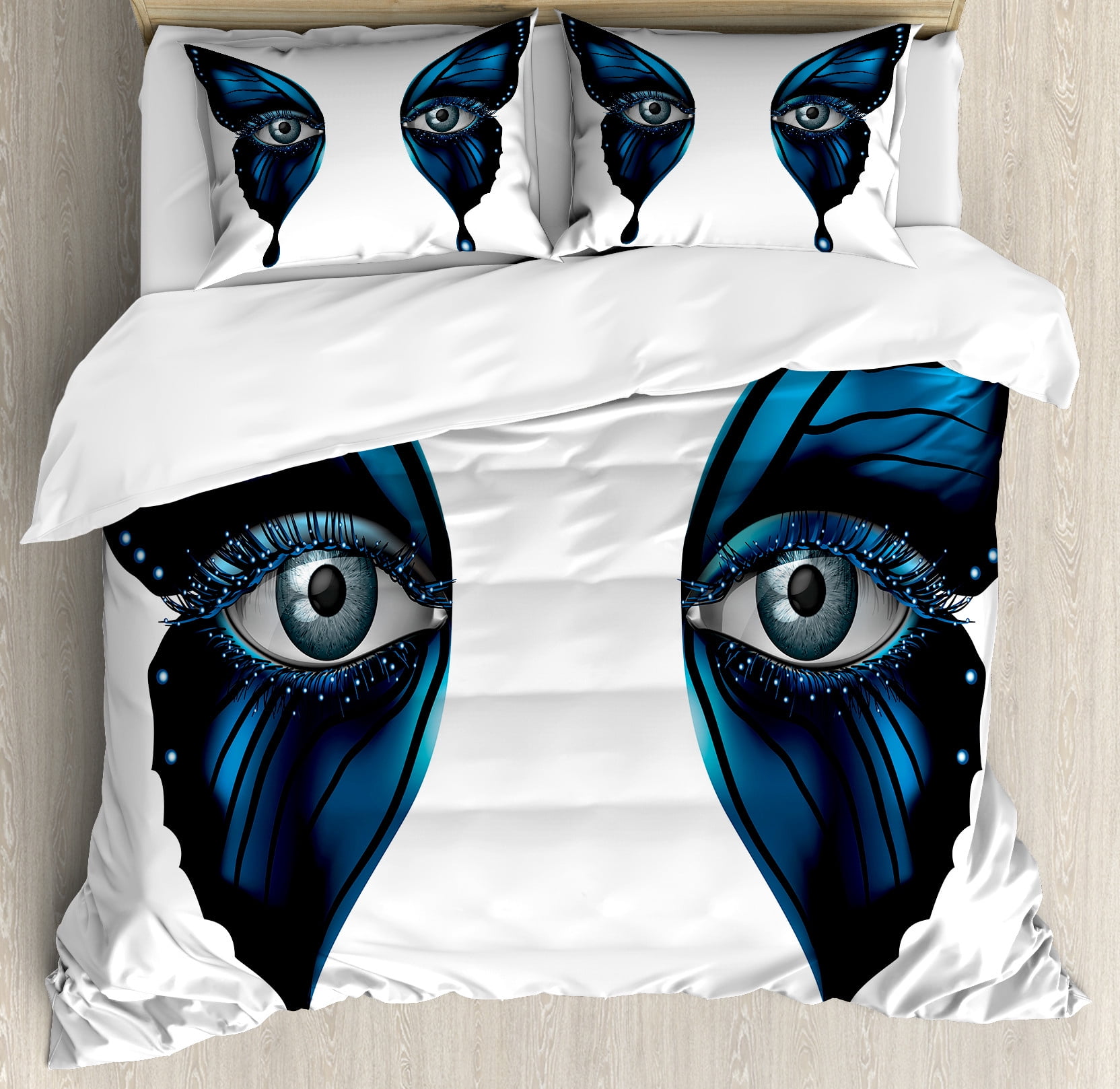Eye Duvet Cover Set, Realistic Female Eye on Butterfly Wings Makeup ...