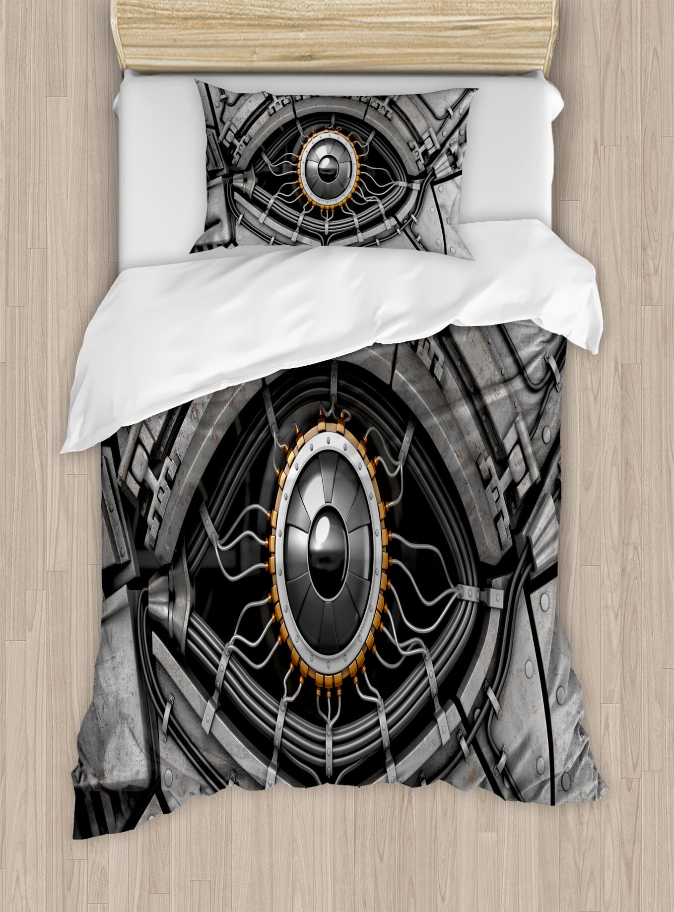 Eye Duvet Cover Set, Robot Eye with Wires Futuristic Technology Cyborg ...