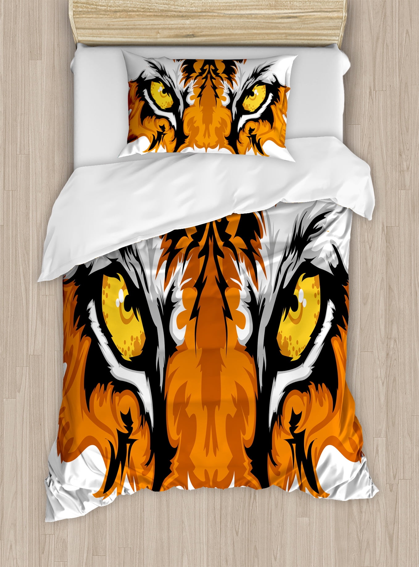 Eye Duvet Cover Set, Tiger Eyes Graphic Mascot Animal Face Bengal Cat ...