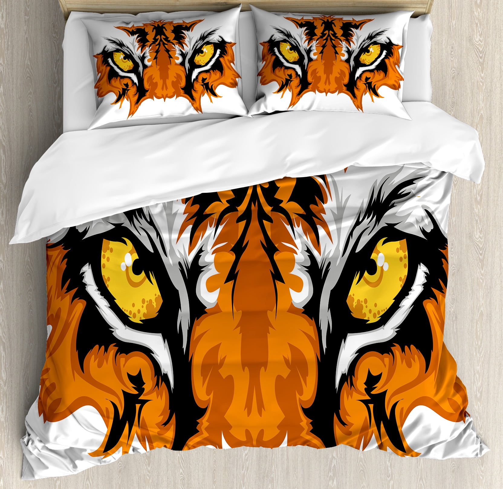 Eye Duvet Cover Set, Tiger Eyes Graphic Mascot Animal Face Bengal Cat ...